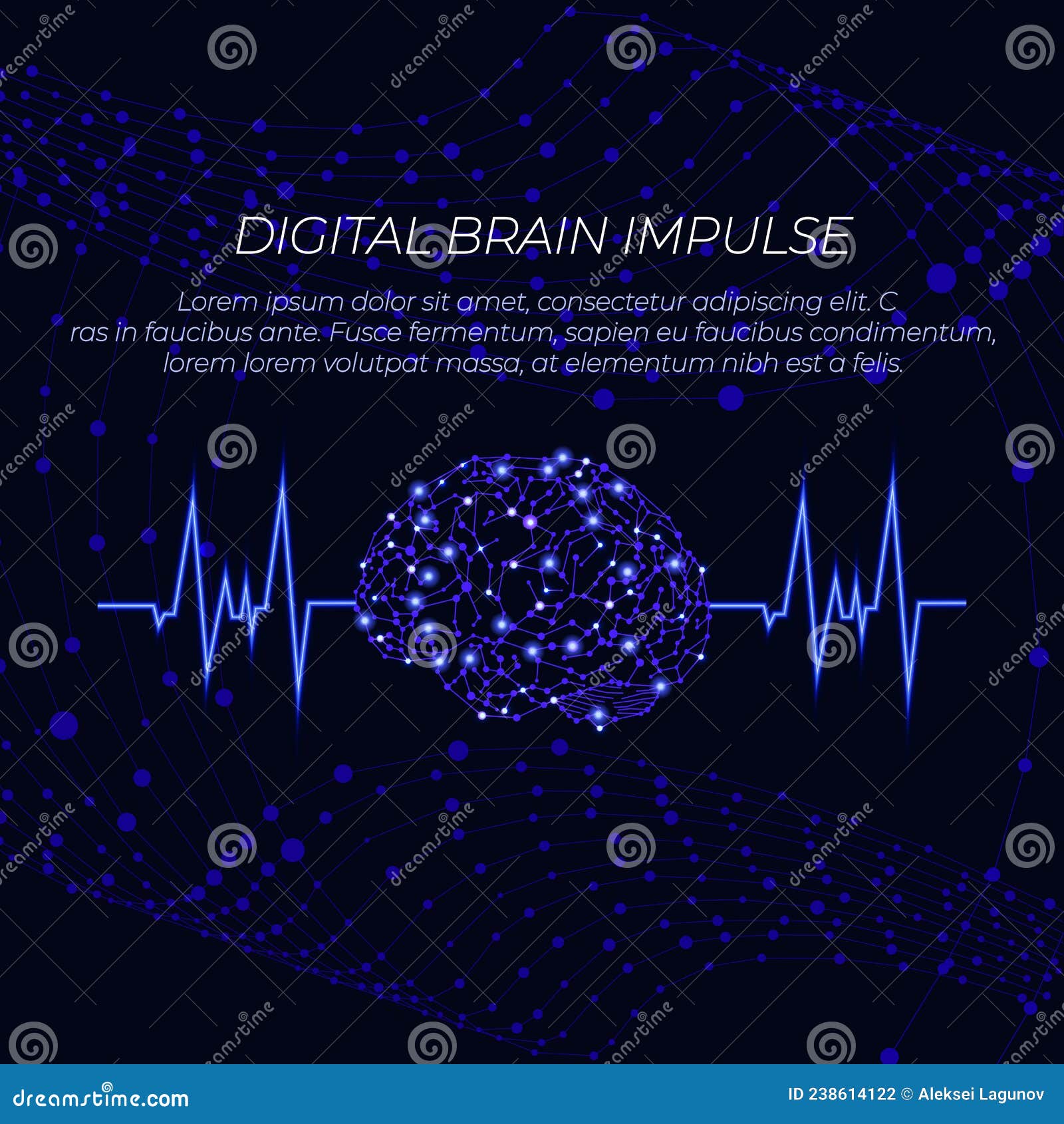 Vector Digital Brain Glowing Illustration, Neurons Impulse Concept ...