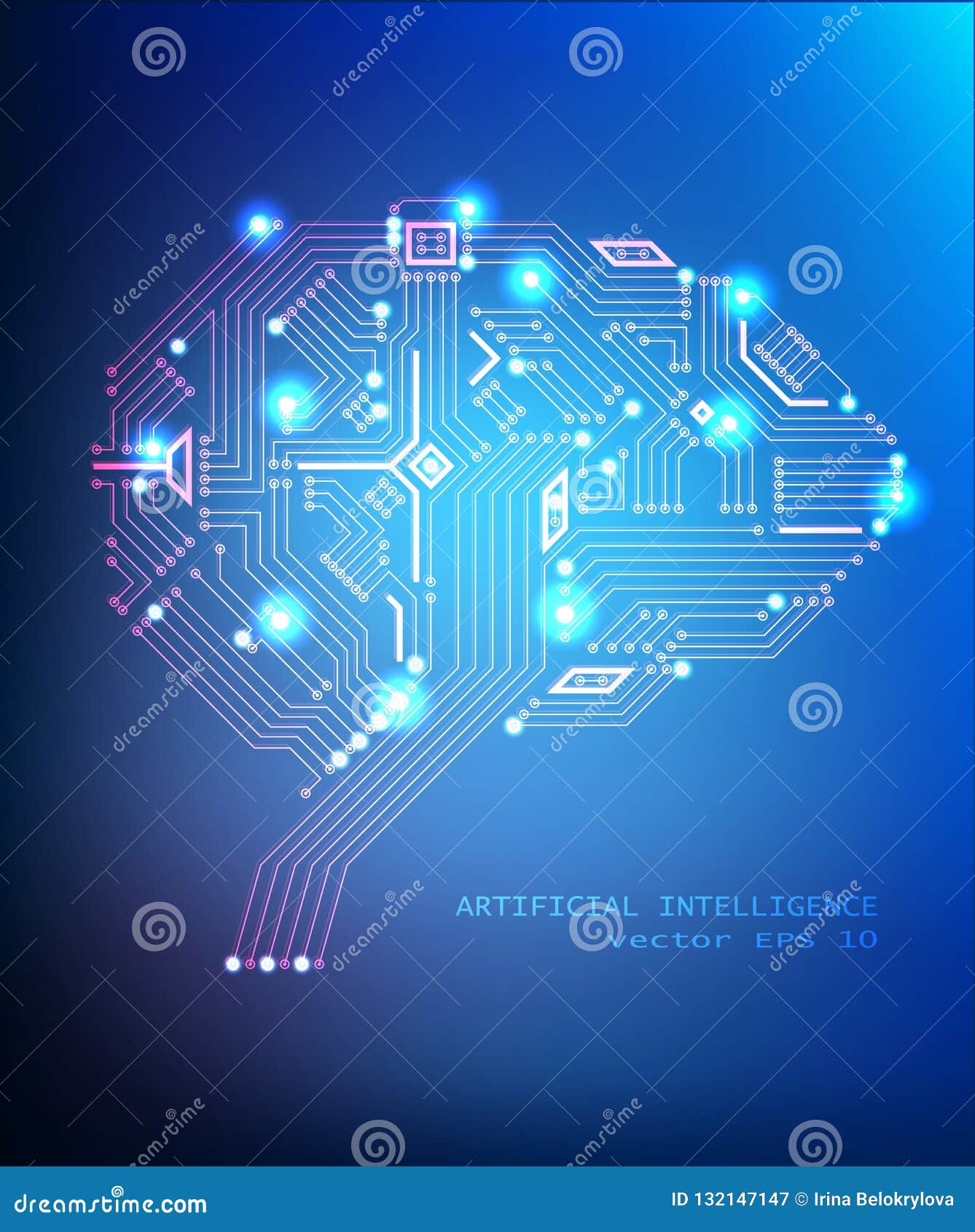 Vector Digital Circuit Brain Concept on Blue Stock Vector ...