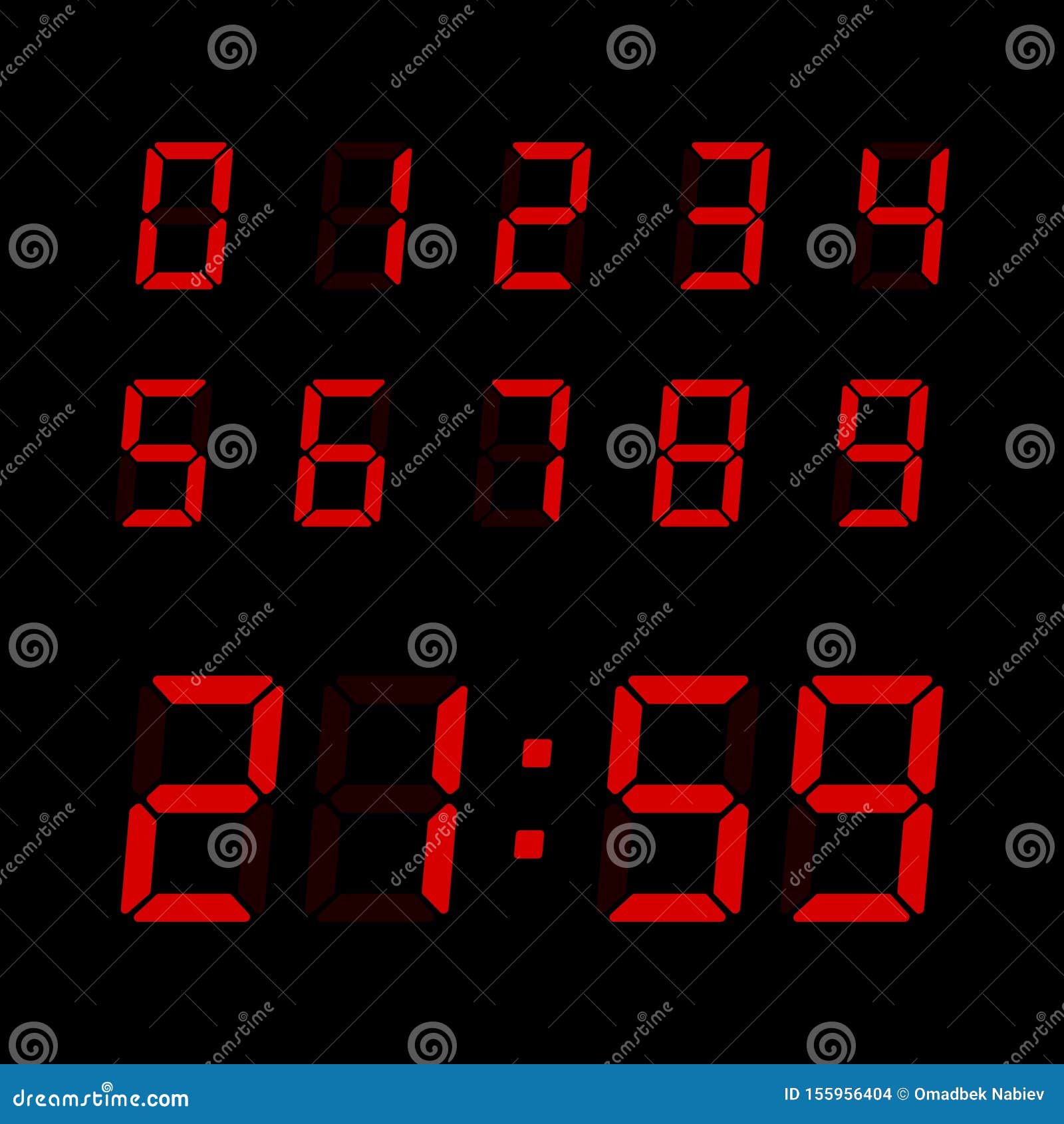 Vector Digital Clock Number Set. Stock Vector - Illustration of alarm ...