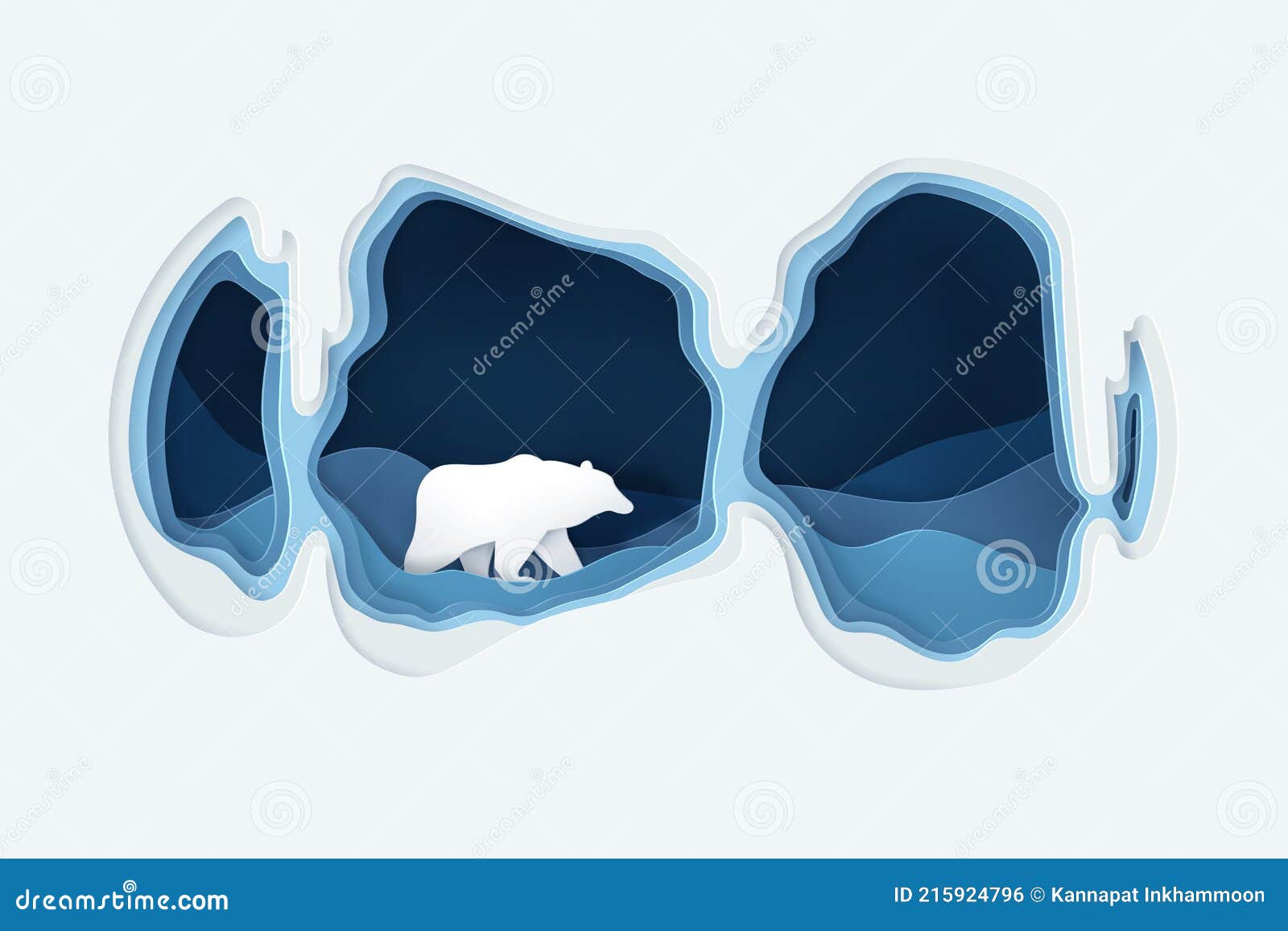 Vector and Digital Craft Style of Polar Bear in the Cave Stock Vector ...