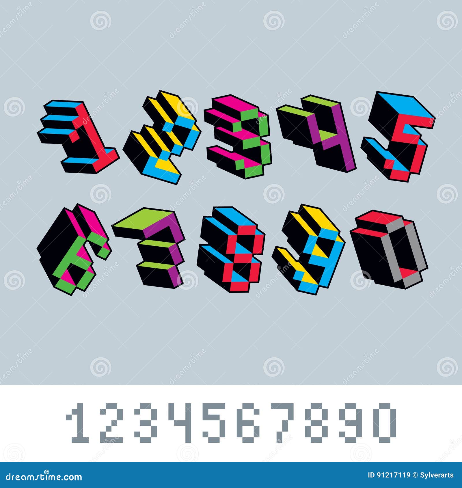 Vector Digits, Numerals Created in 8 Bit Style. Pixel Art Number Stock ...