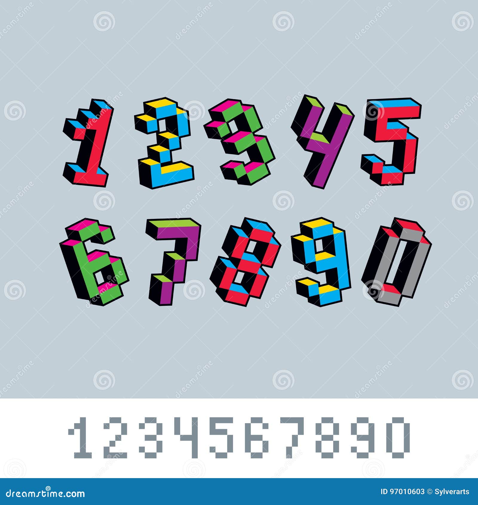 Vector Digits, Numerals Created in 8 Bit Style. Pixel Art Number Stock ...