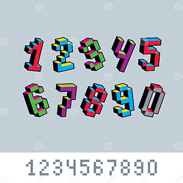 Vector Digits, Numerals Created in 8 Bit Style. Pixel Art Number Stock ...