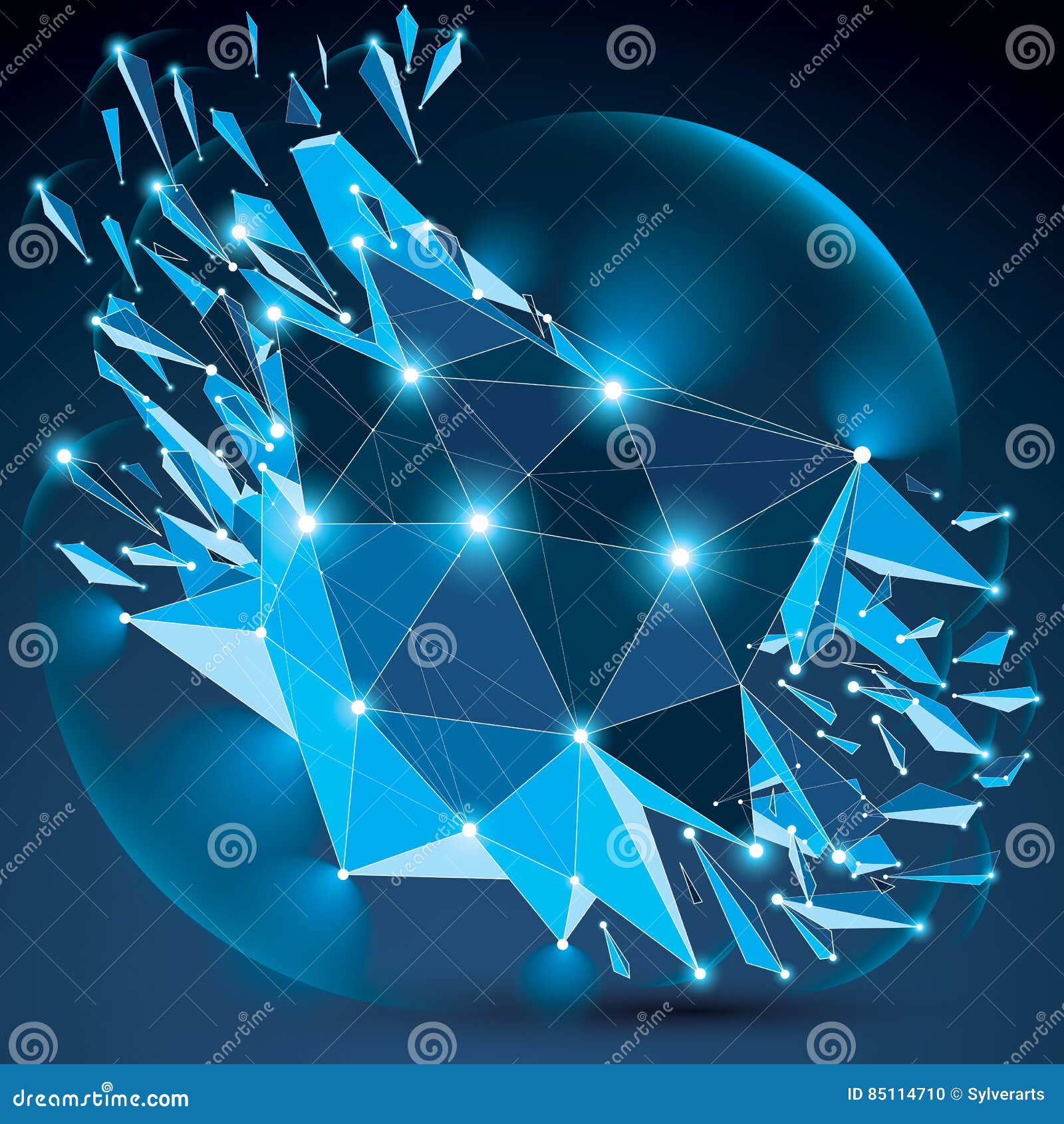 Vector Dimensional Wireframe Blue Sparkling Object with Radiance Stock ...
