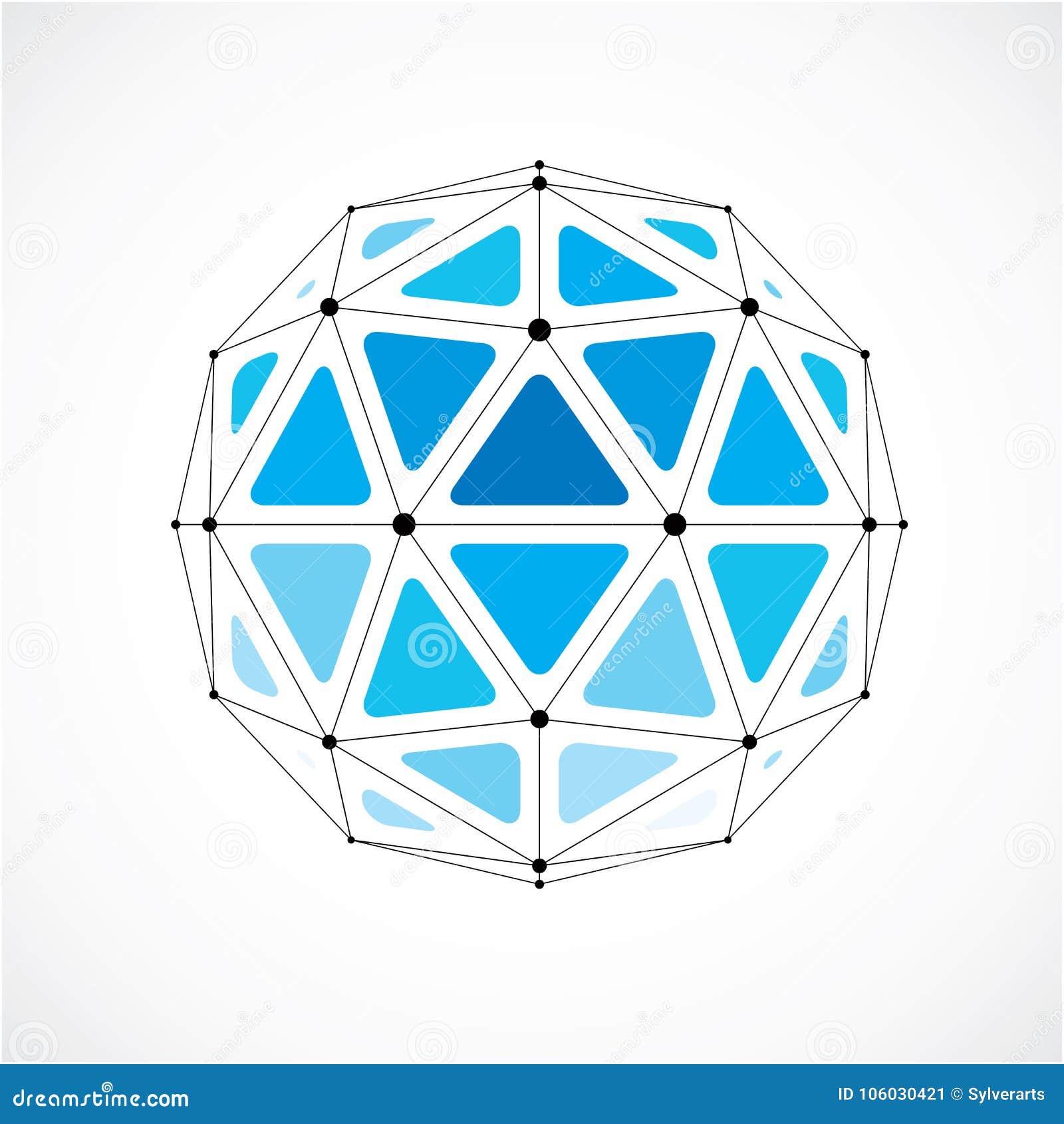 Vector Dimensional Wireframe Low Poly Object, Blue Spherical Shape with ...