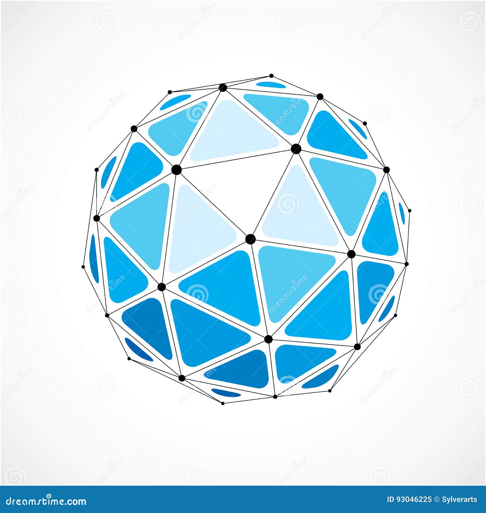 Vector Dimensional Wireframe Low Poly Object, Blue Spherical Shape with ...
