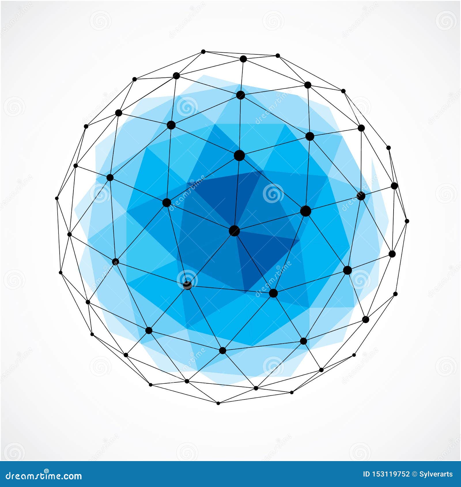 Vector Dimensional Wireframe Low Poly Object, Blue Spherical Shape with ...