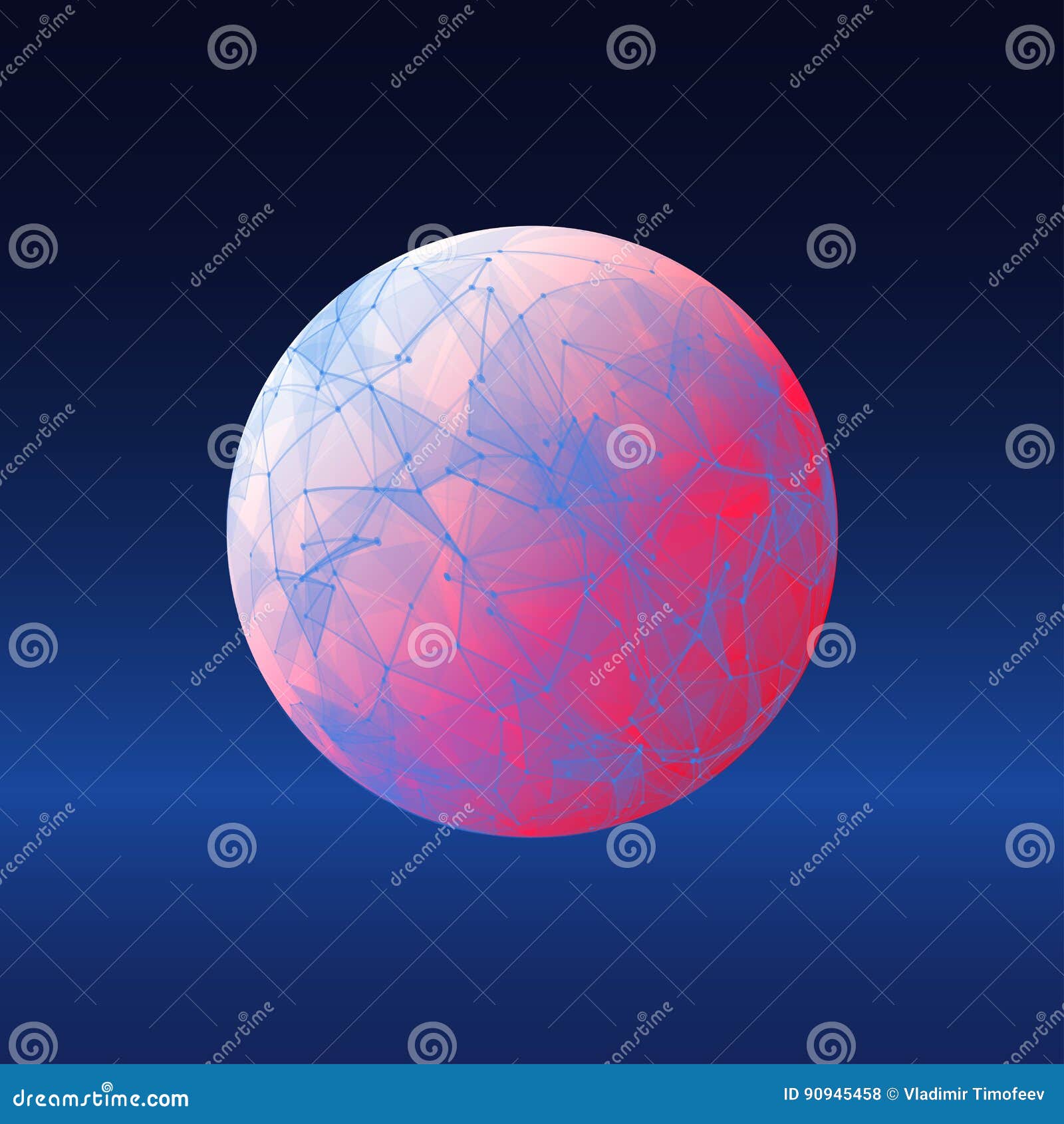Vector Dimensional Wireframe Low Poly Object, Blue Spherical Shape with ...