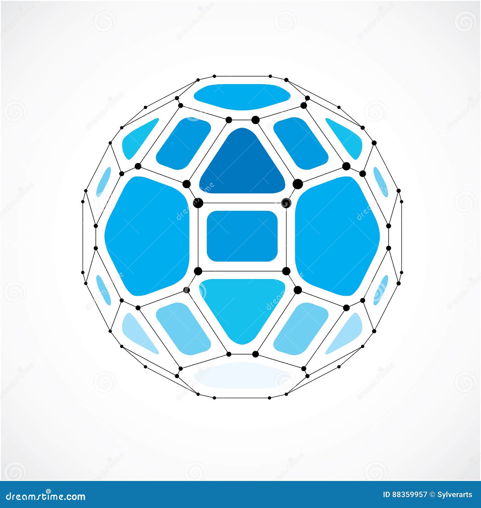 Vector Dimensional Wireframe Low Poly Object, Spherical Blue Facet ...