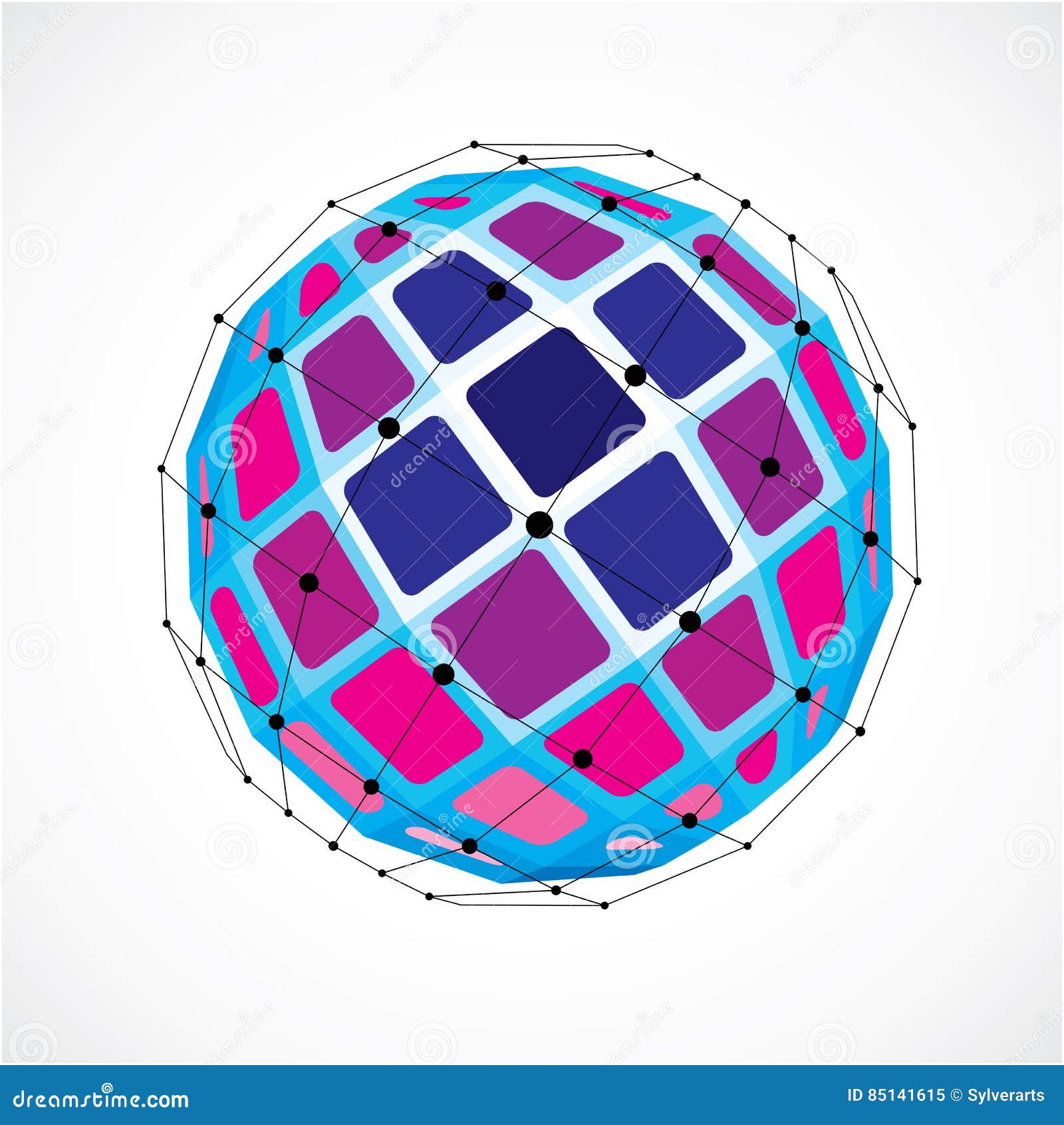 Vector Dimensional Wireframe Low Poly Object, Spherical Purple F Stock ...