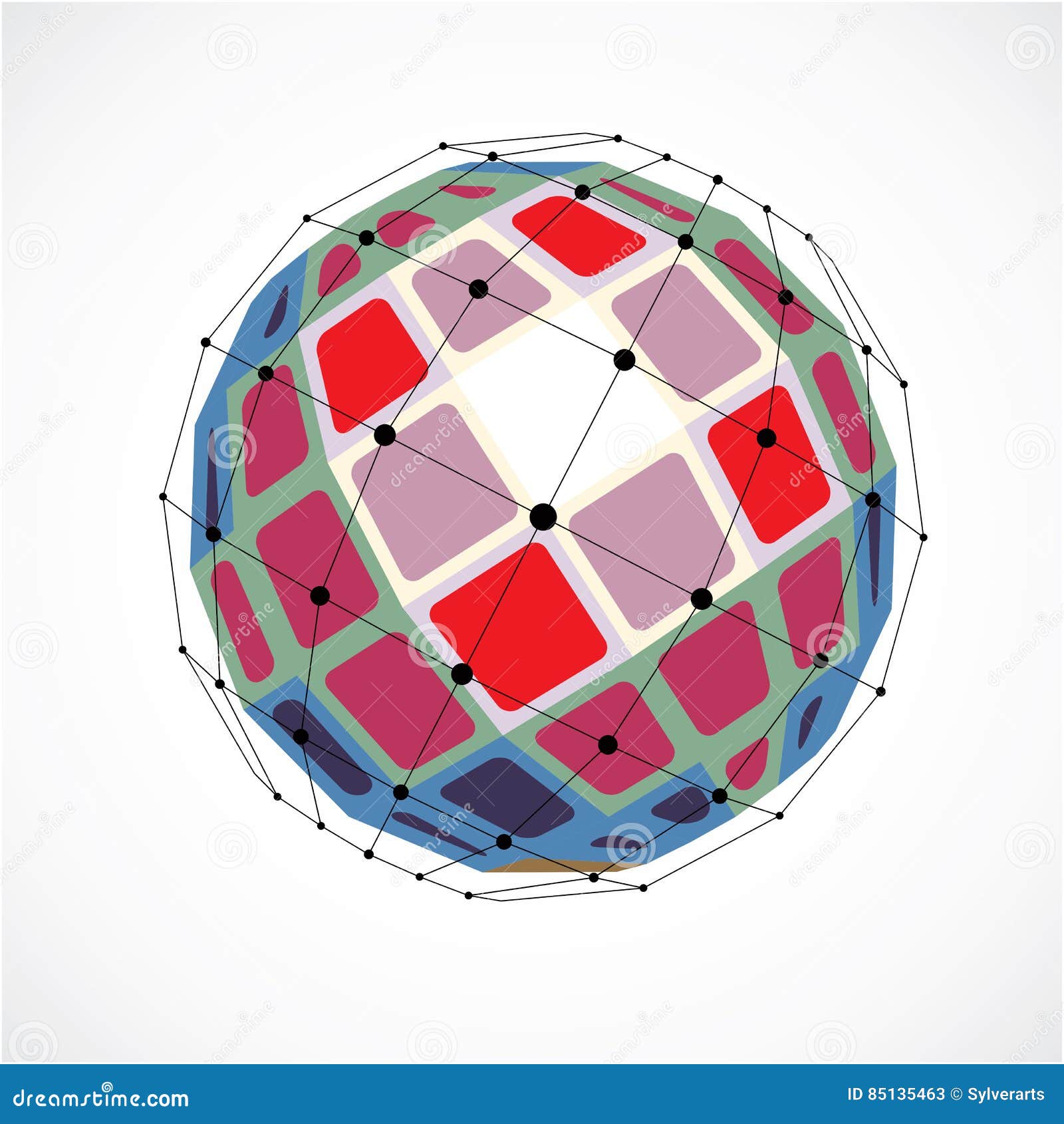 Vector Dimensional Wireframe Low Poly Object, Spherical Red Face Stock ...