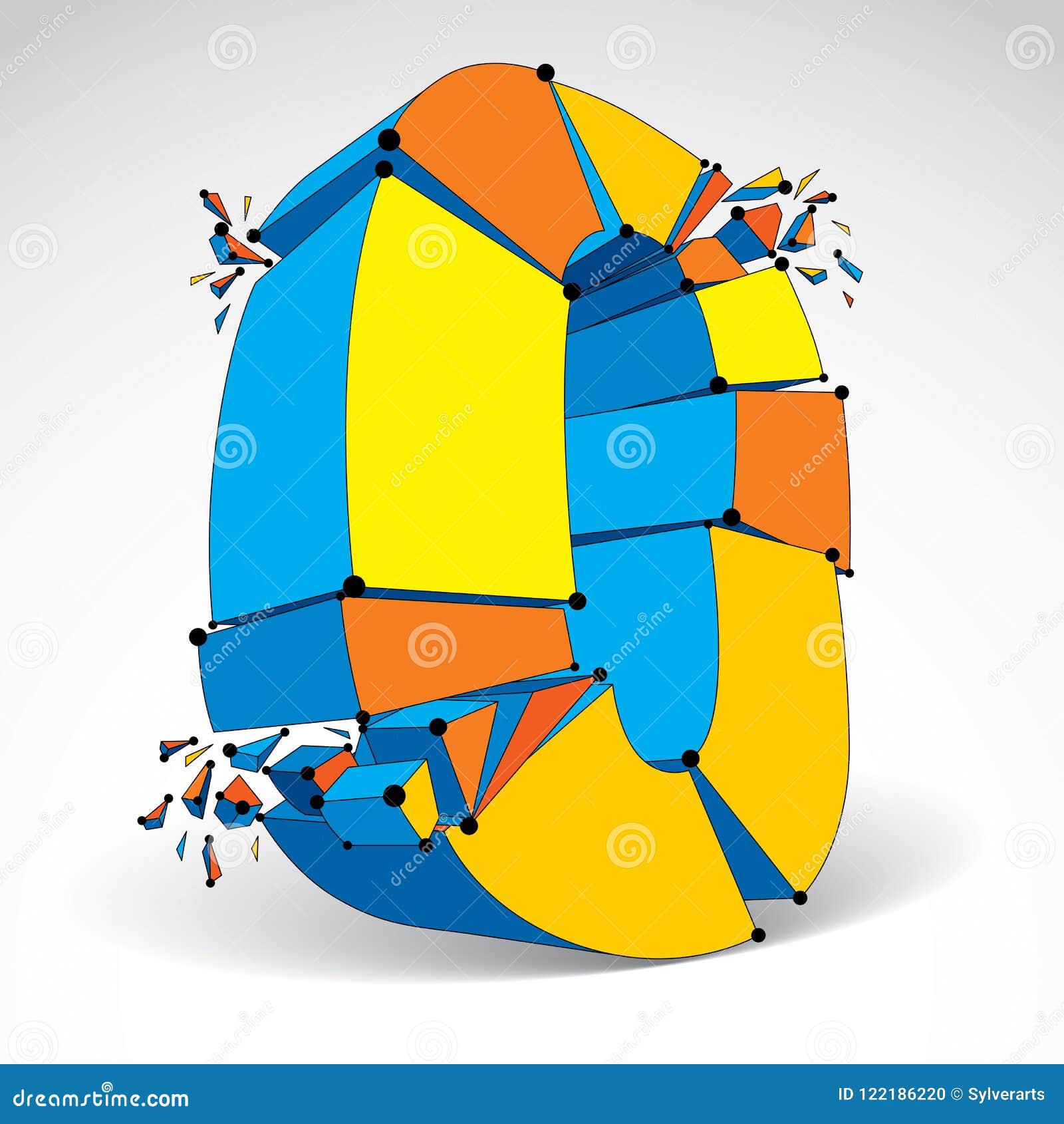 Vector Dimensional Wireframe Zero Number, Demolished Digit With ...