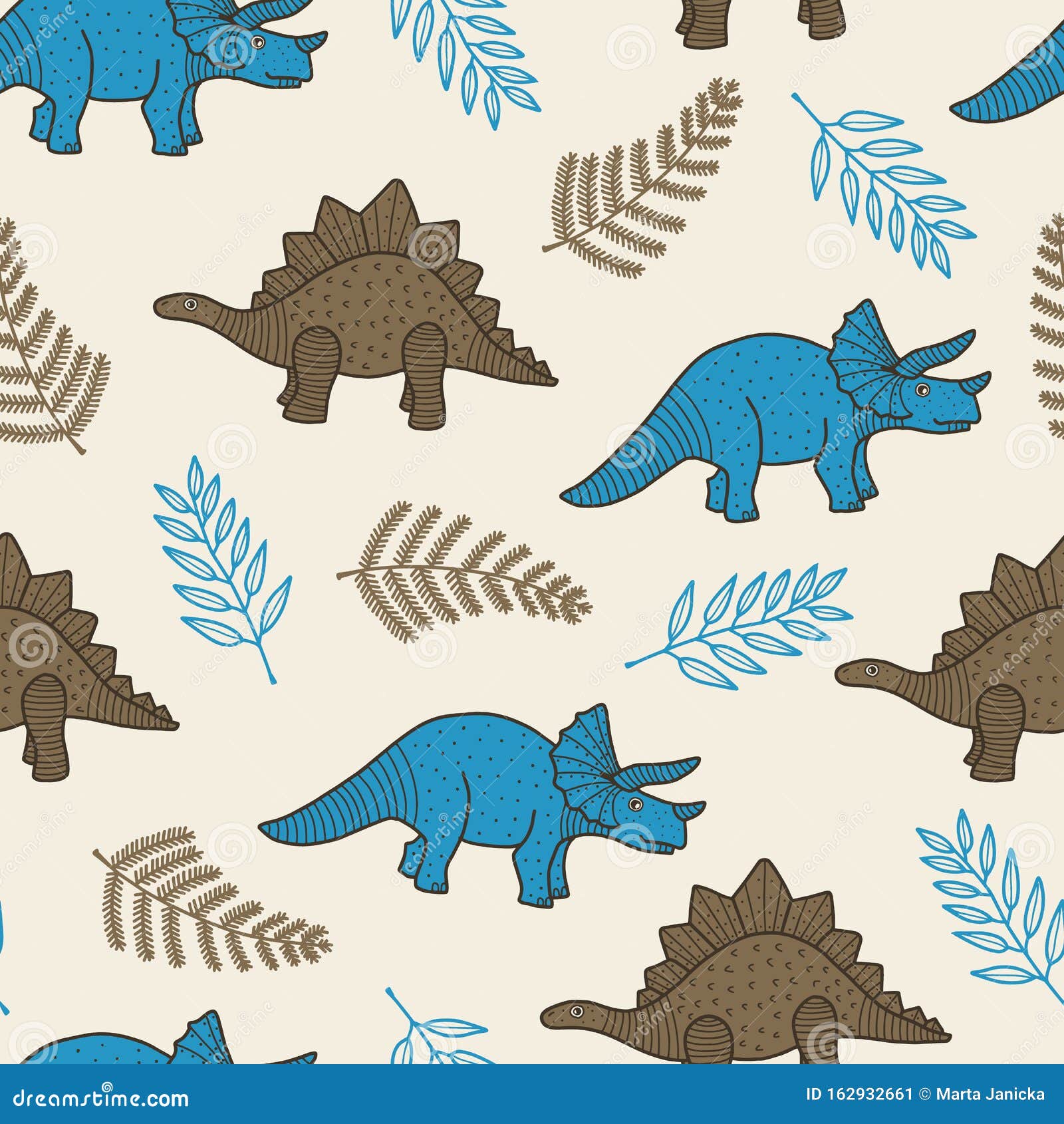 Vector Dino Seamless Pattern in Beige Stock Vector - Illustration of ...