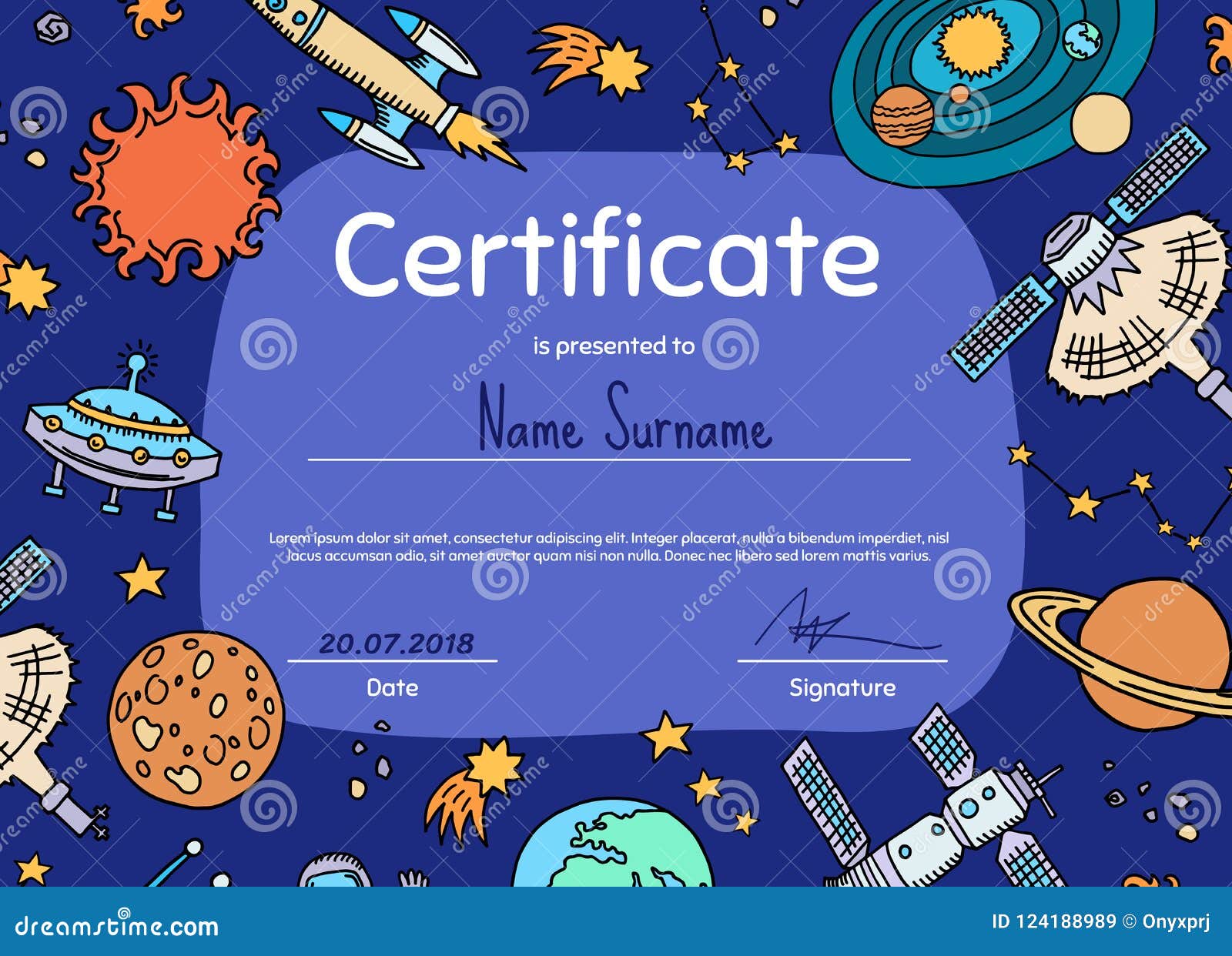 Vector Diploma or Certificate for Children with Hand Drawn Space ...