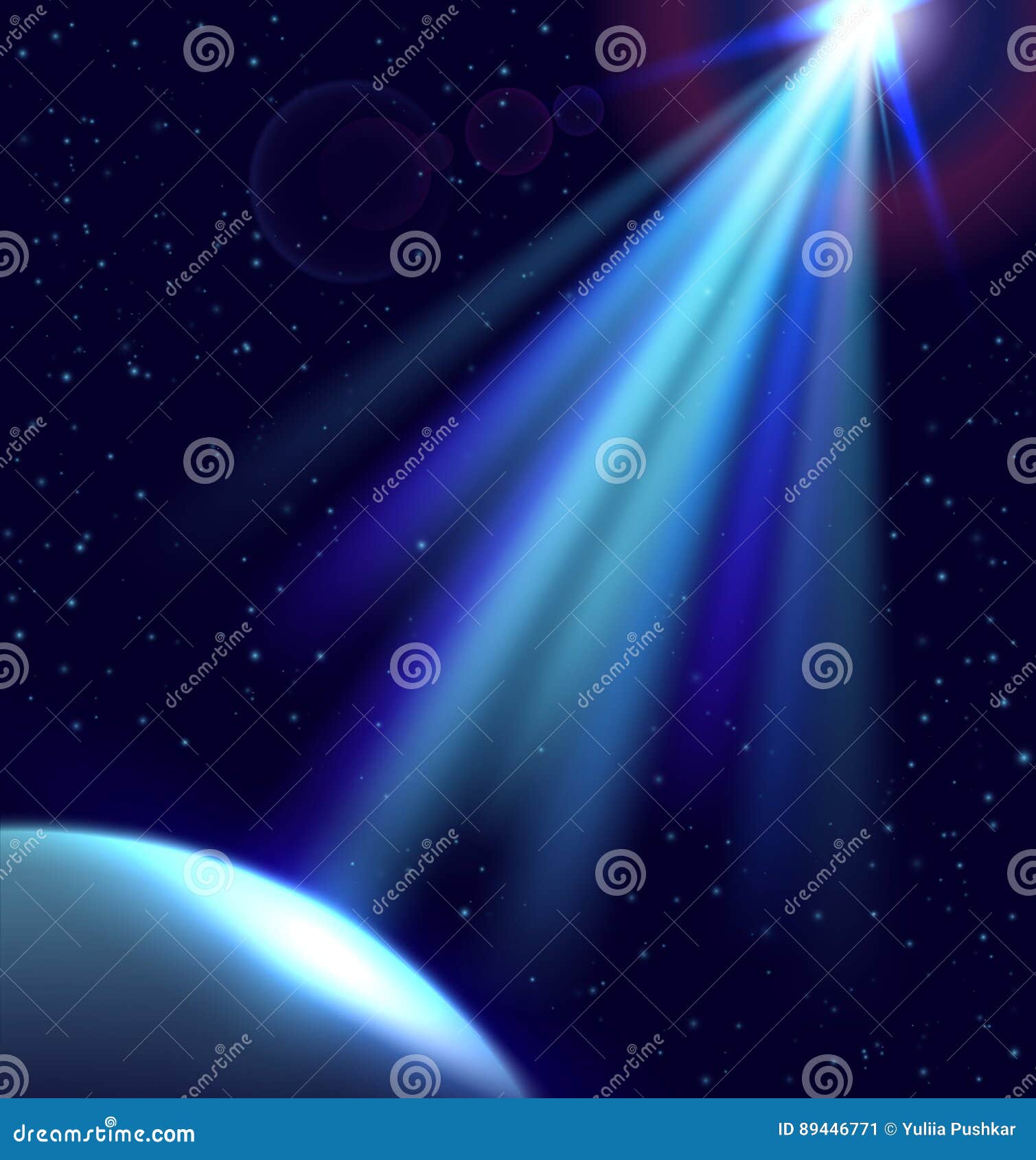 Vector Direct Light in Dark Space. Planet and Ufo Light Stock Vector ...