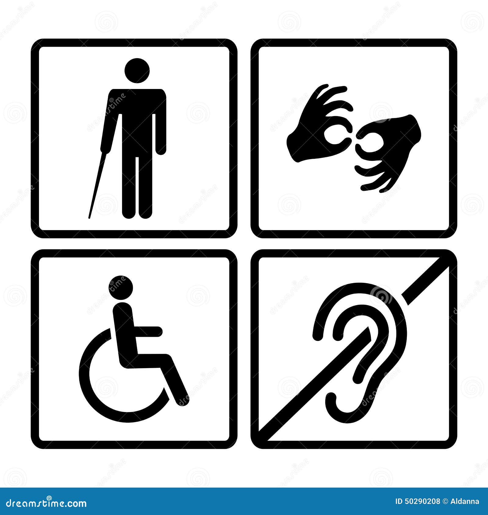Vector Disabled Signs With Deaf, Dumb, Mute, Blind, Braille Font ...