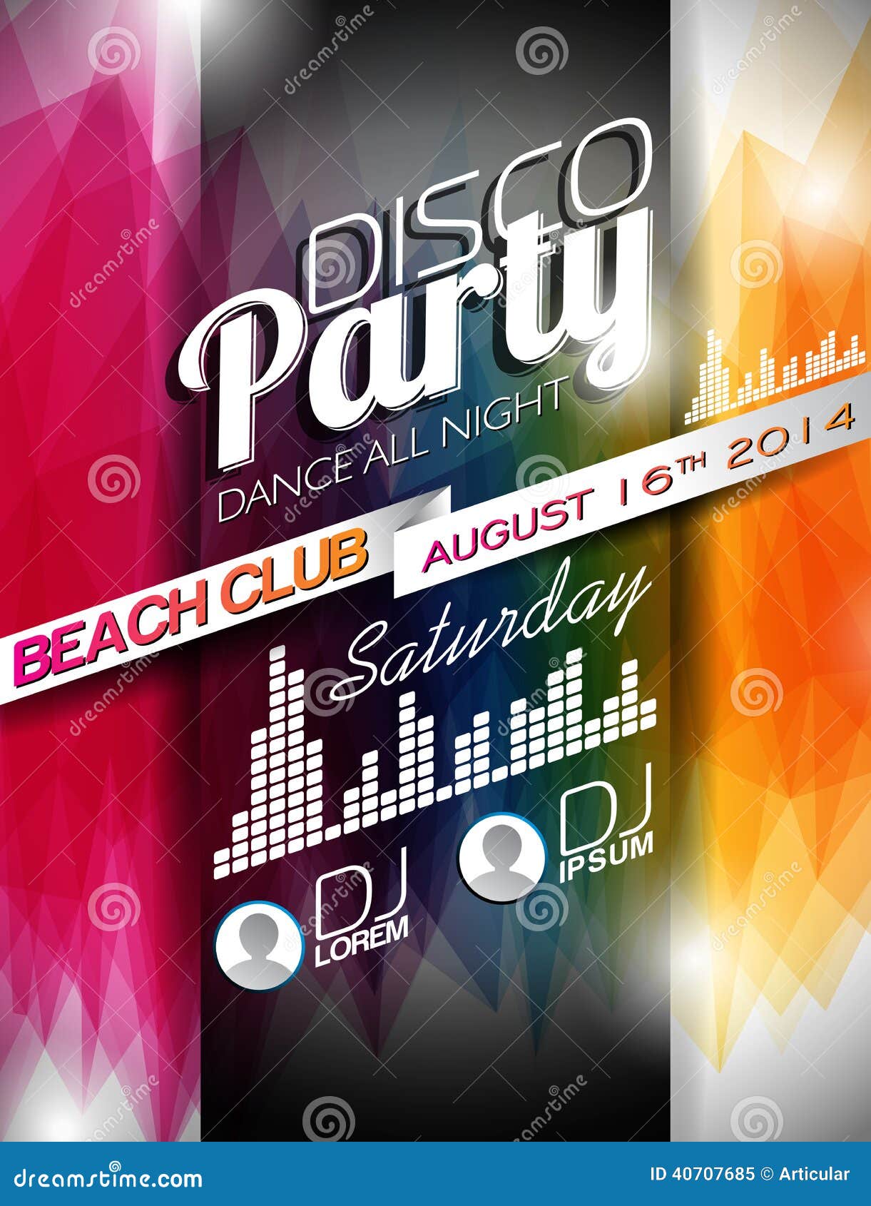 Vector Disco Party Flyer Design on Abstract Color Background. Stock ...
