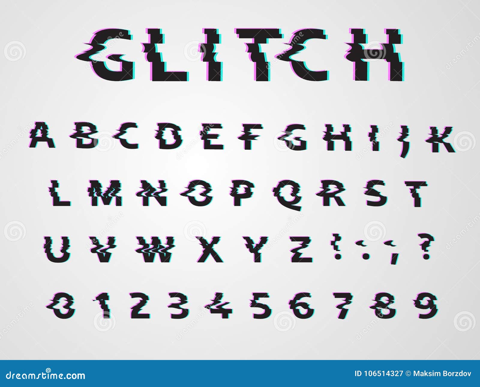 Vector Distorted Rounded Uppercase Letter Set, Glitch Alphabet ...