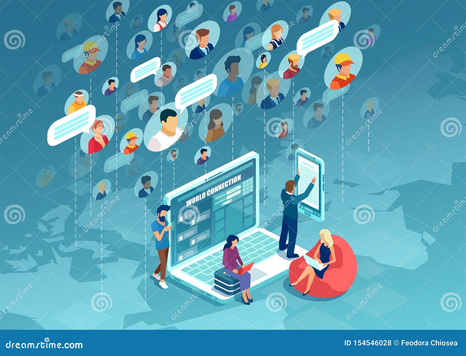 Vector Of Diverse People Connecting All Over The World Using Modern ...