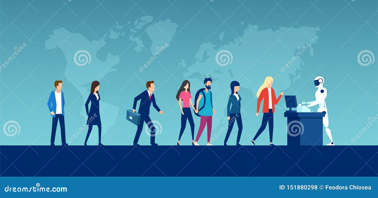 Long Queue Vector Illustration. People Crowd With Kid, Elder, Family ...