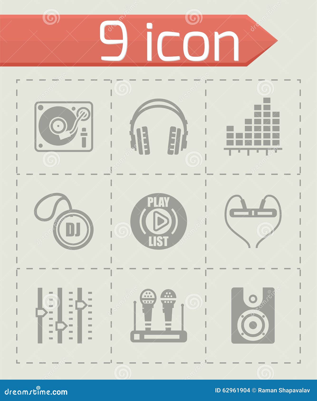 Vector DJ icon set stock vector. Illustration of headphones - 62961904