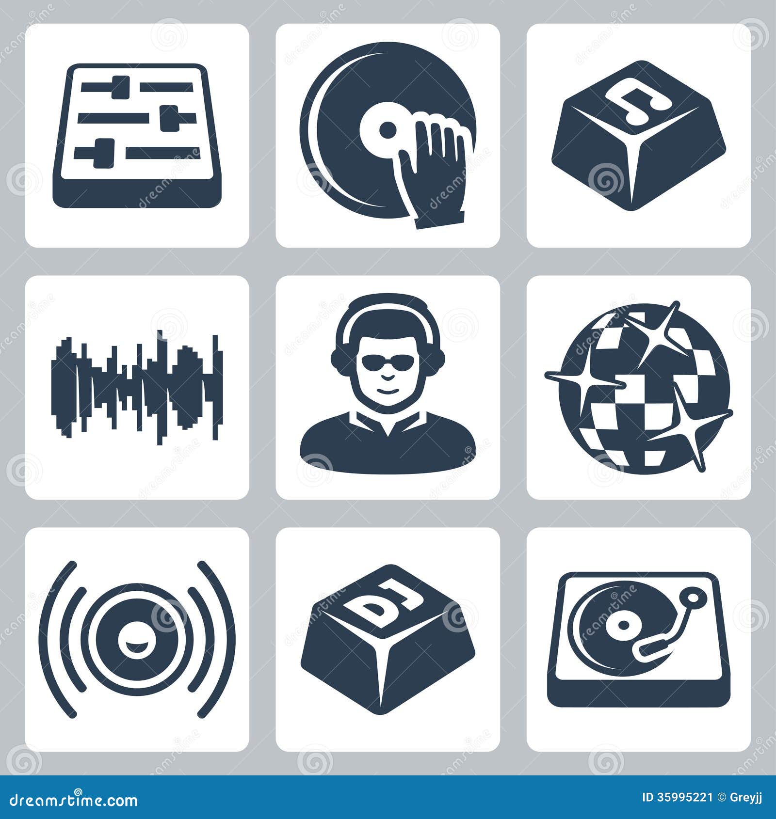 Vector Dj and Music Icons Set Stock Vector - Illustration of silhouette ...