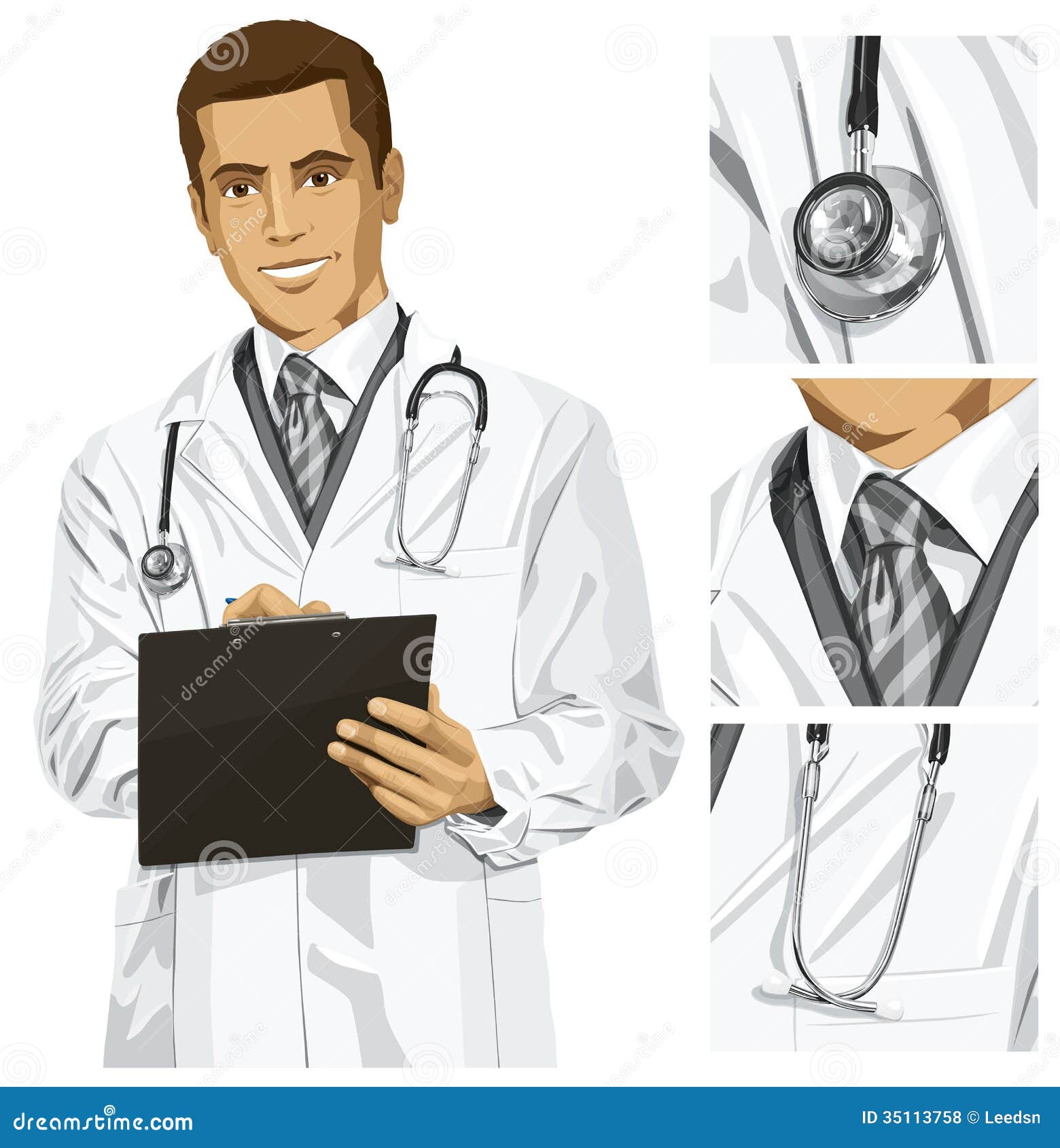Vector Doctor Man with Clipboard Stock Vector - Illustration of happy ...
