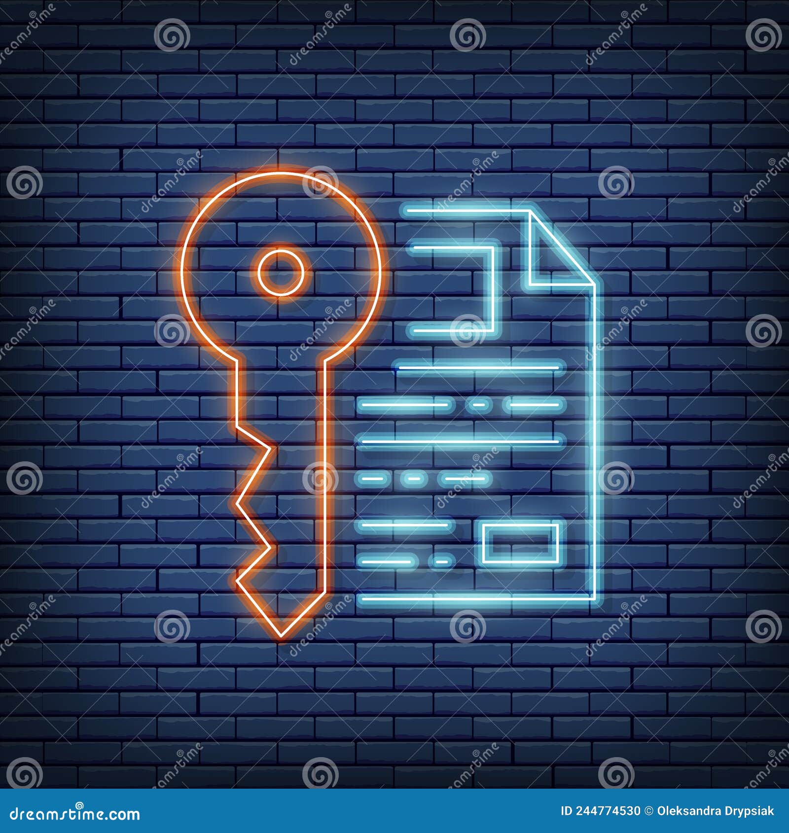 Vector Document with Key, Certificate, Safe Paper Neon Sign. Vector ...