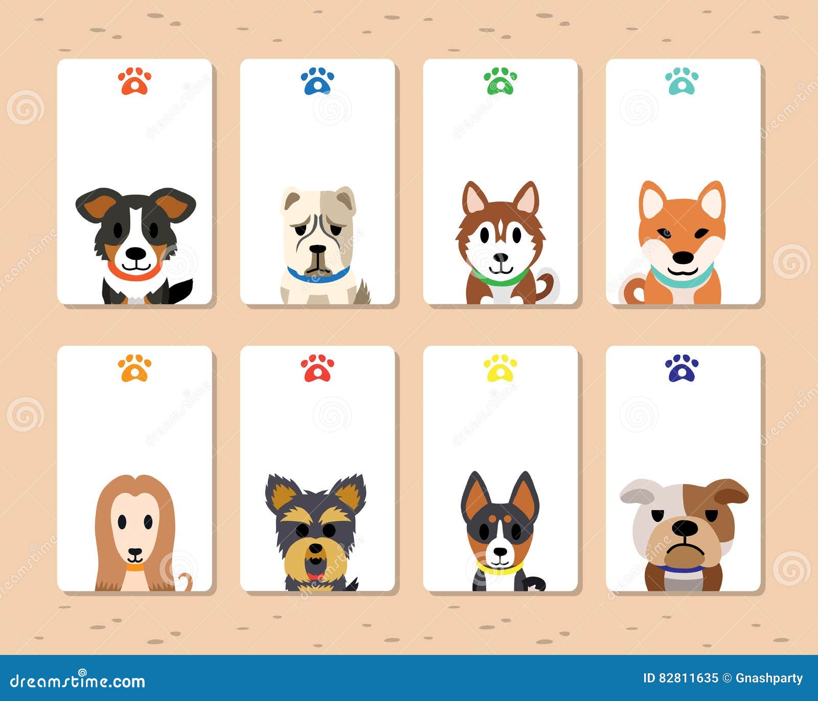 Vector Dogs Card Template Set Stock Vector - Illustration of bulldog ...