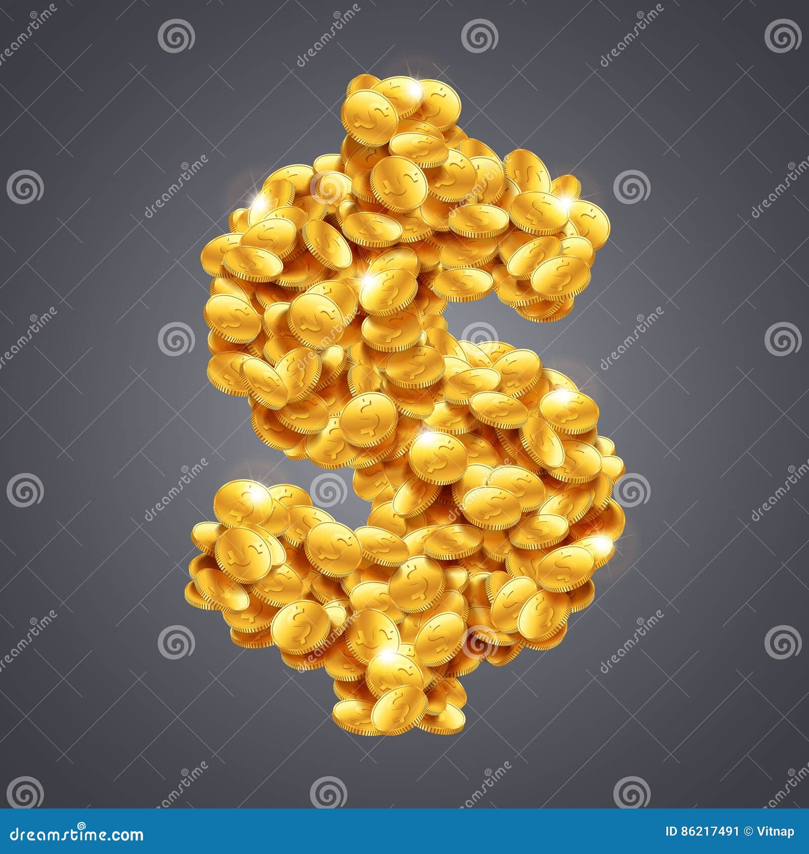 Vector Dollar Sign Made of Huge Amount of Coins. Stock Vector ...