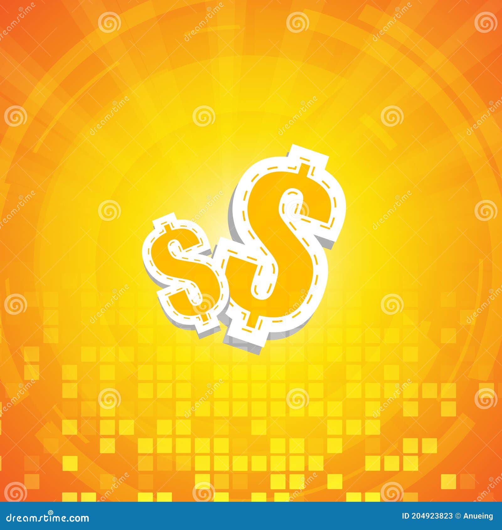 Vector : Dollar Symbol with Abstract Square on Yellow Background Stock ...