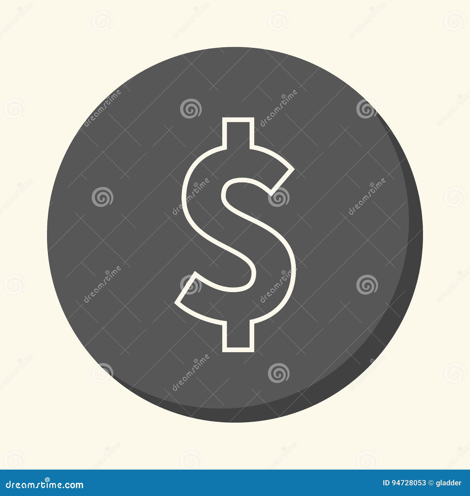 Vector Dollar Symbol, Round Line Icon with the Illusion of Volume ...