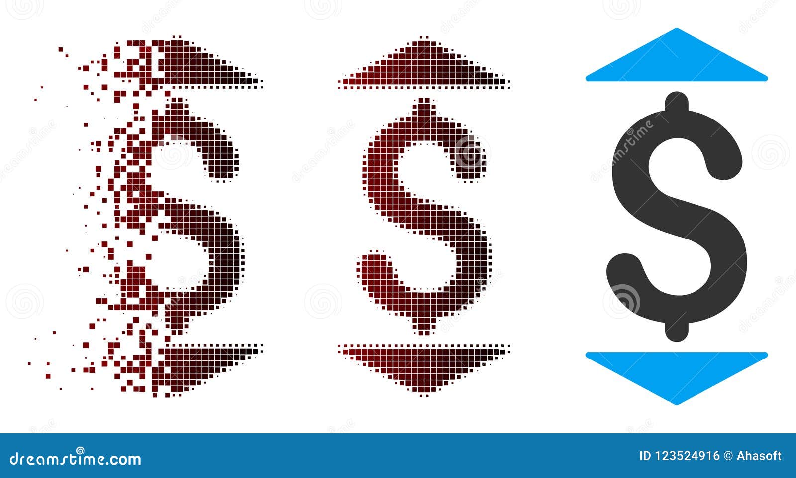 Damaged Pixel Halftone Dollar Up Down Icon Stock Vector - Illustration ...