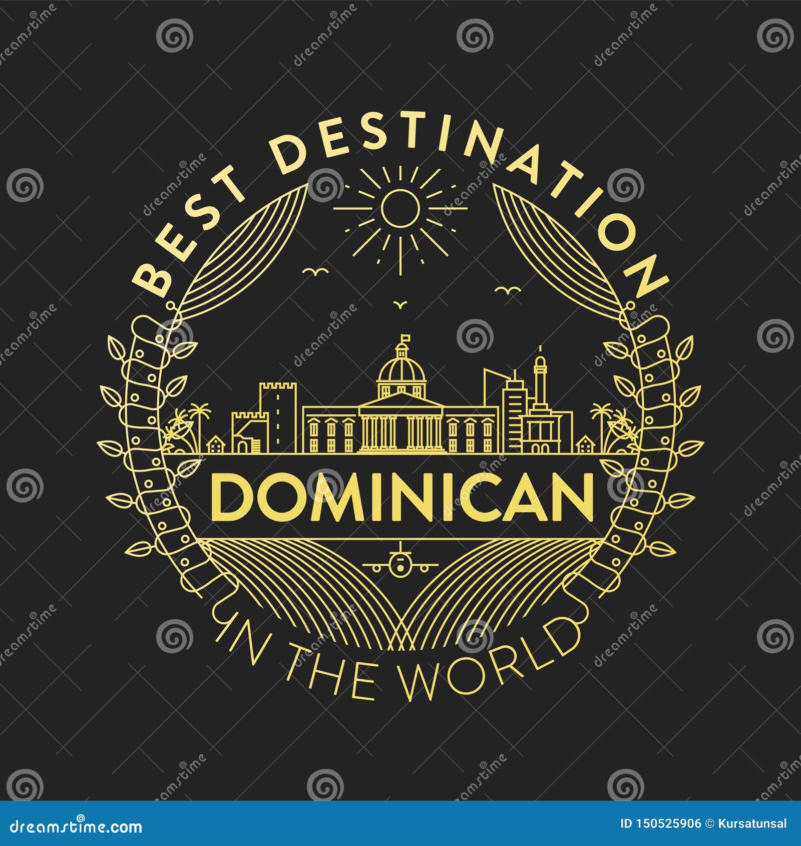 Vector Dominican City Badge, Linear Style Stock Illustration ...