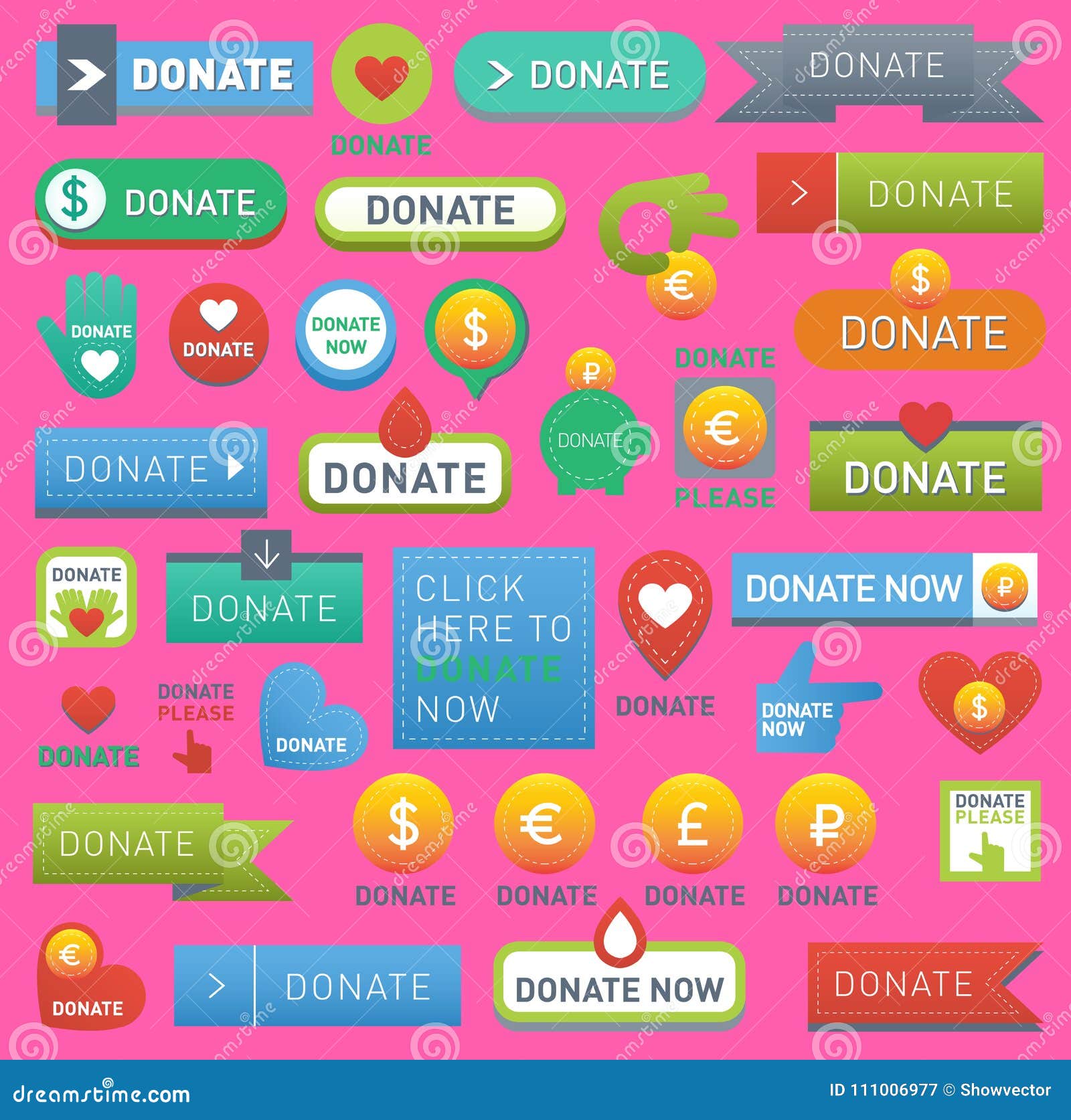 Vector Donate Buttons Help Human Hand Money Set in Web Style. Donation ...