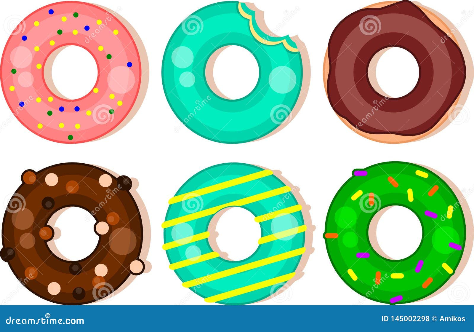 Six Vector Donuts with Colorful Frosting Stock Photo - Illustration of ...