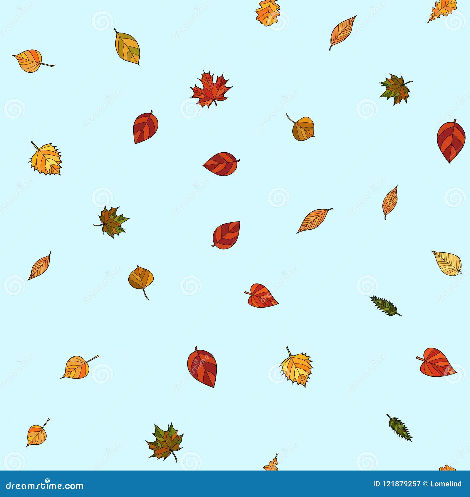 Vector Doodle Autumn Leaves Seamless Pattern Stock Illustration ...
