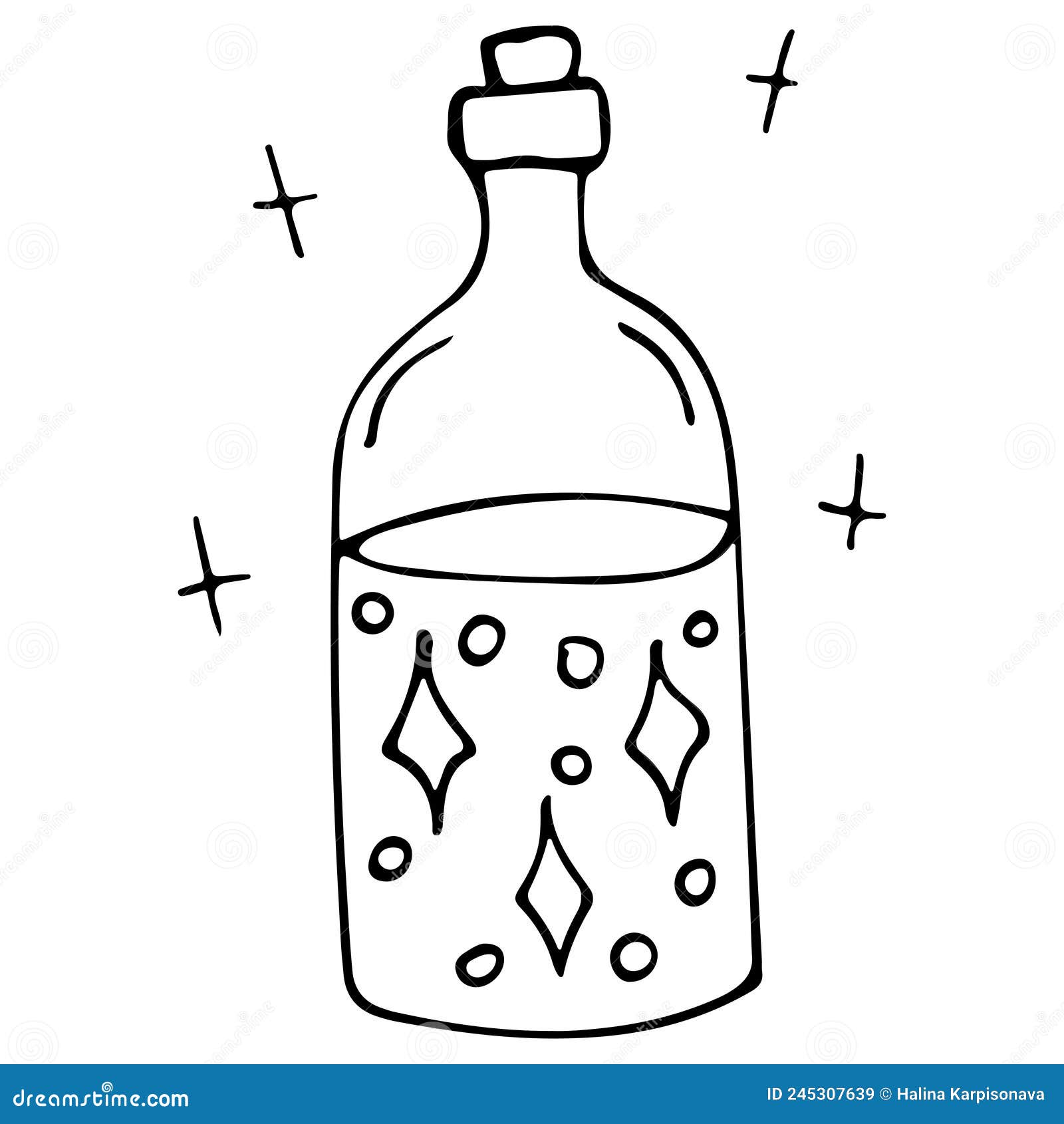 Doodle Bottle With Bacteria. Cartoon Illustration Of Fermented Milk ...