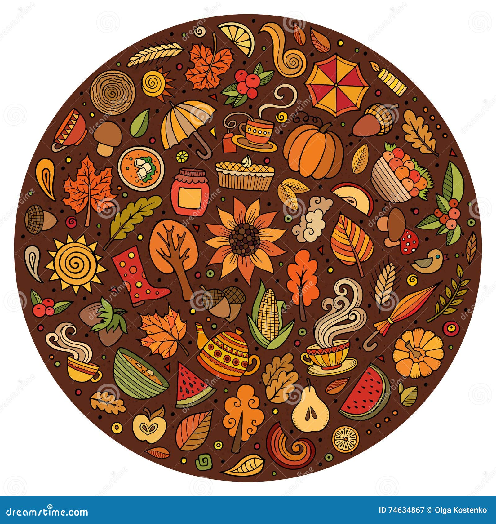 Vector Doodle Cartoon Set of Autumn Objects Stock Vector - Illustration ...