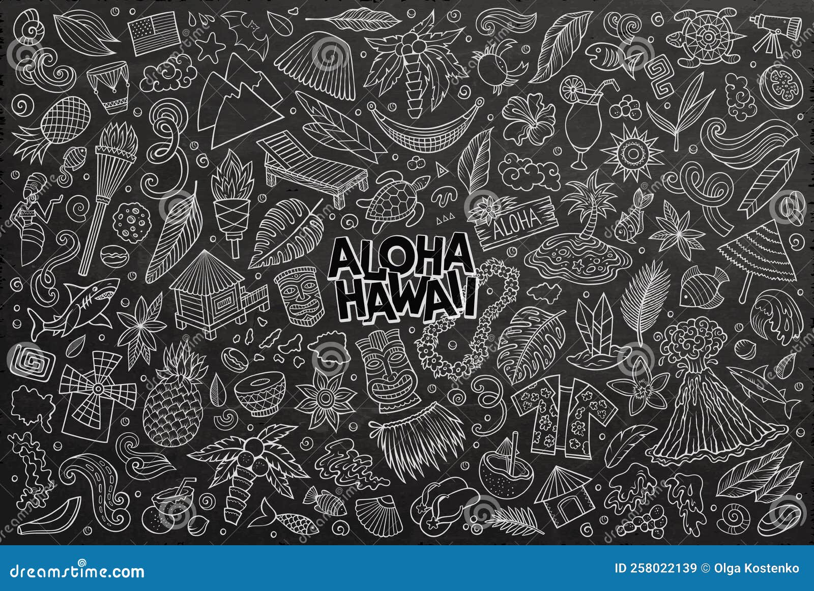 Vector Doodle Cartoon Set of Hawaii Objects and Symbols Stock Vector ...