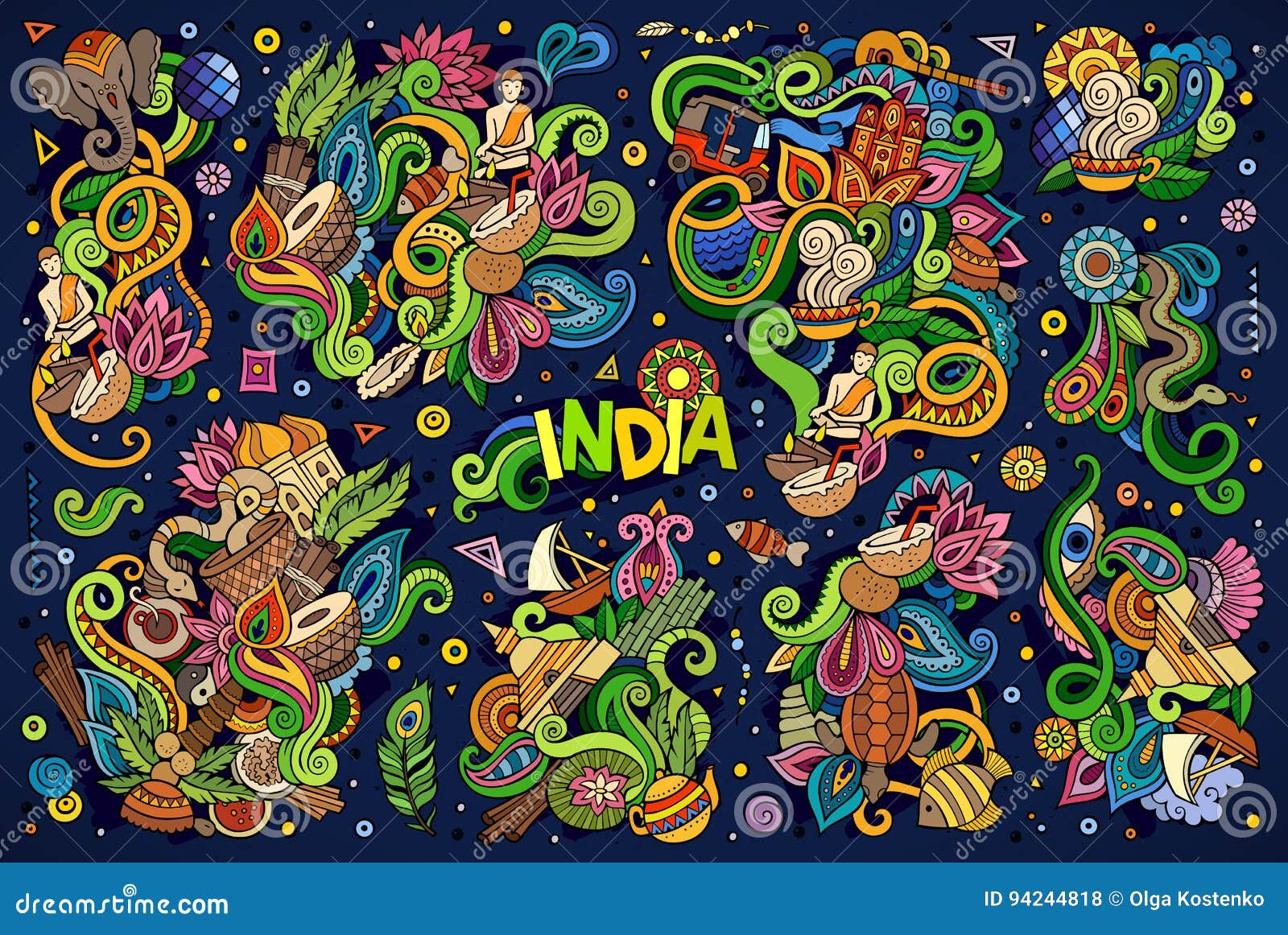 Vector Doodle Cartoon Set of Indian Designs Stock Vector - Illustration ...