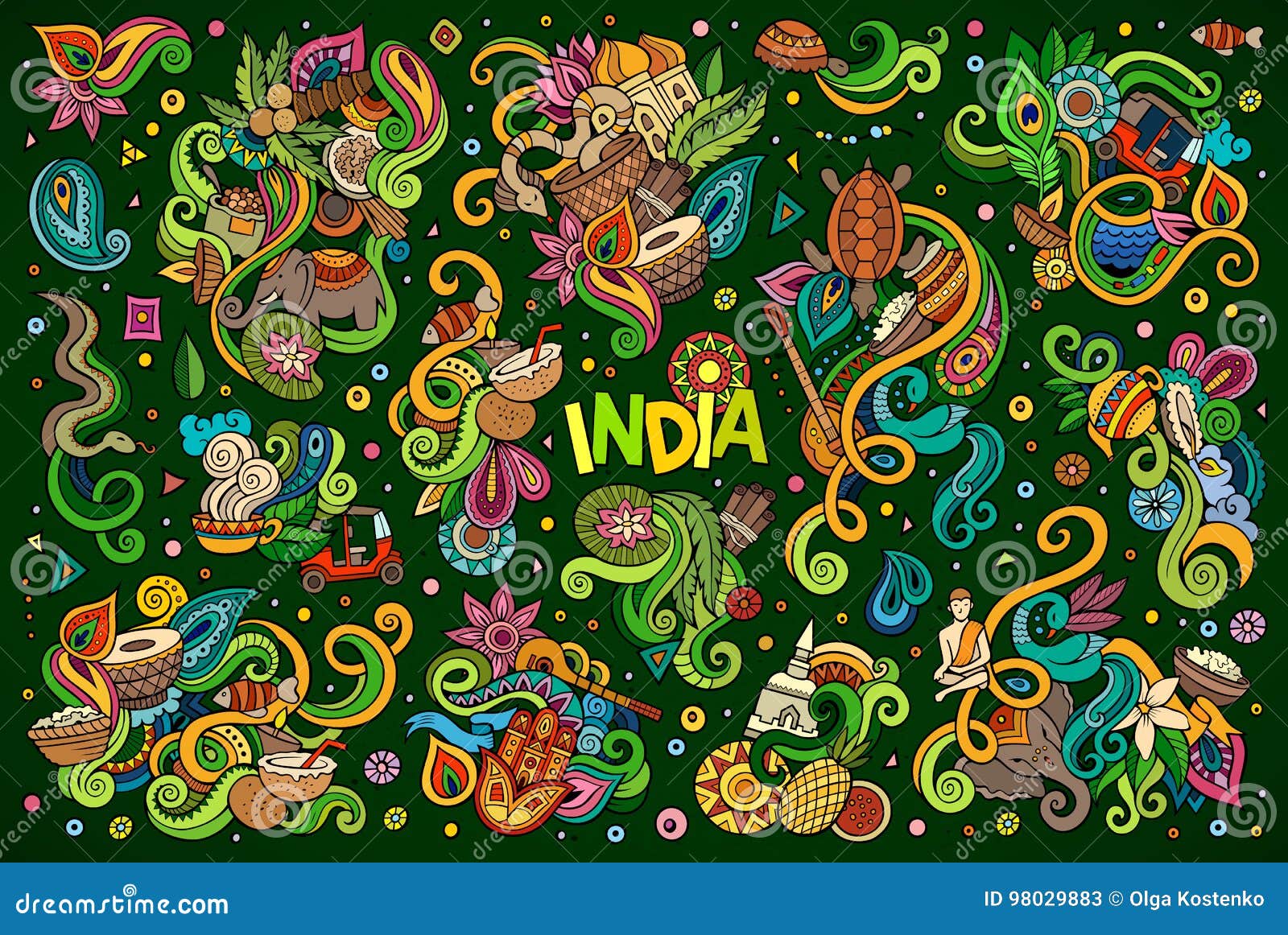 Vector Doodle Cartoon Set of Indian Designs Stock Vector - Illustration ...