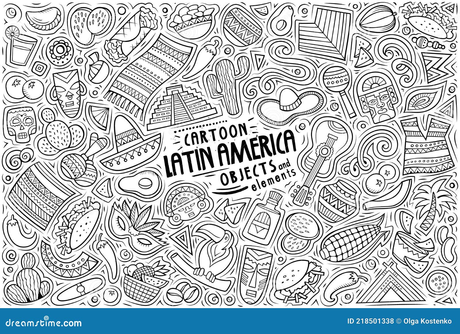 Vector Doodle Cartoon Set of Latin American Theme Objects and Symbols ...