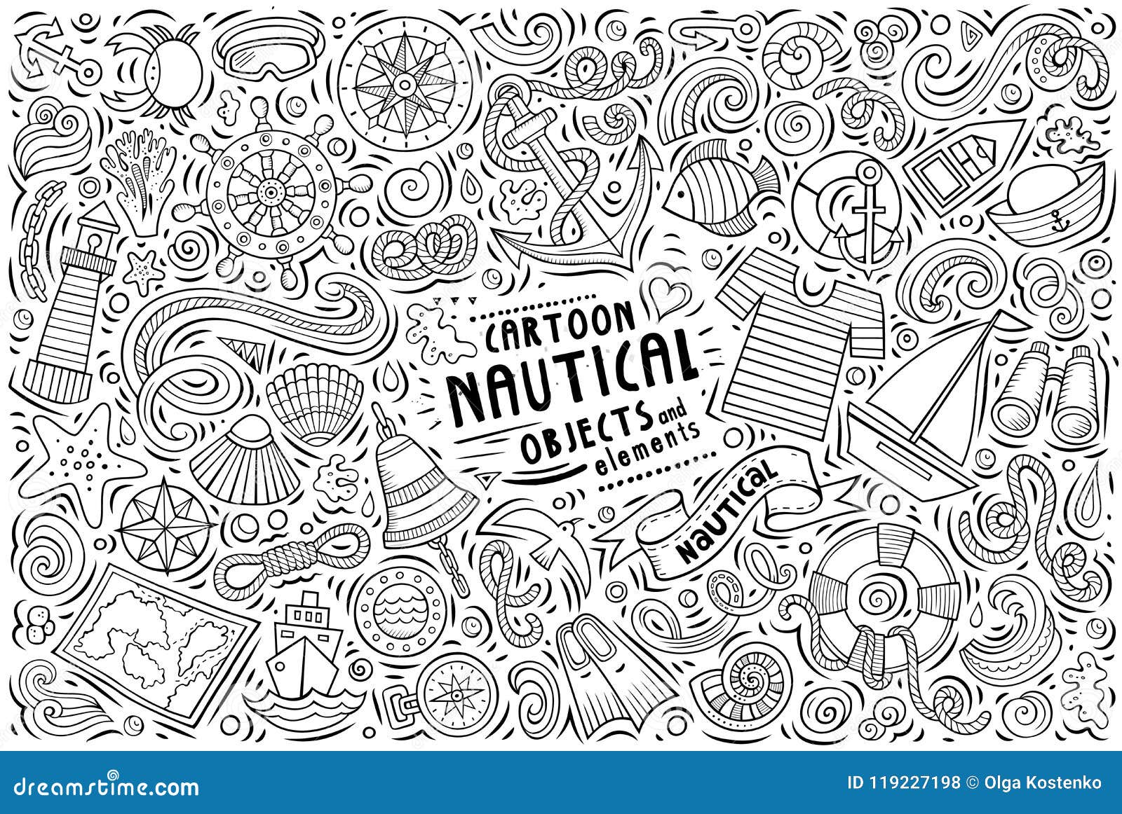 Vector Doodle Cartoon Set of Nautical Objects Stock Vector ...