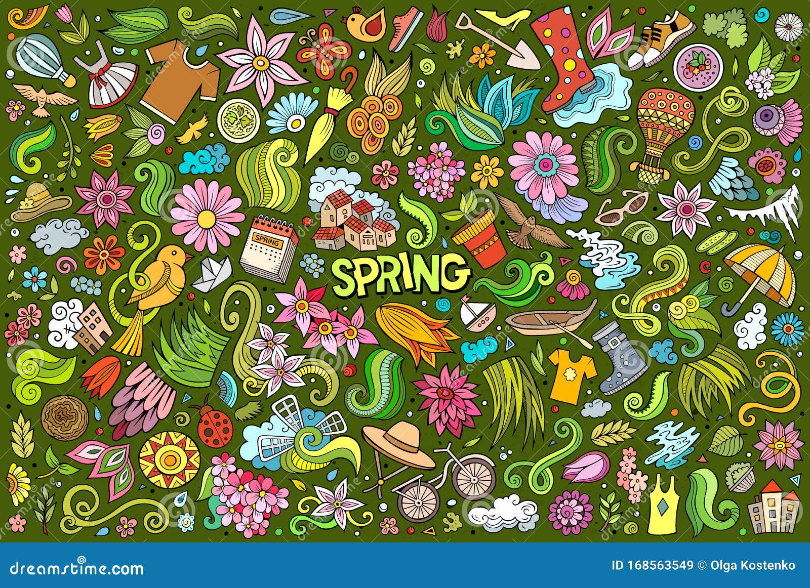 Vector Doodle Cartoon Set of Spring Objects and Symbols Stock Vector ...