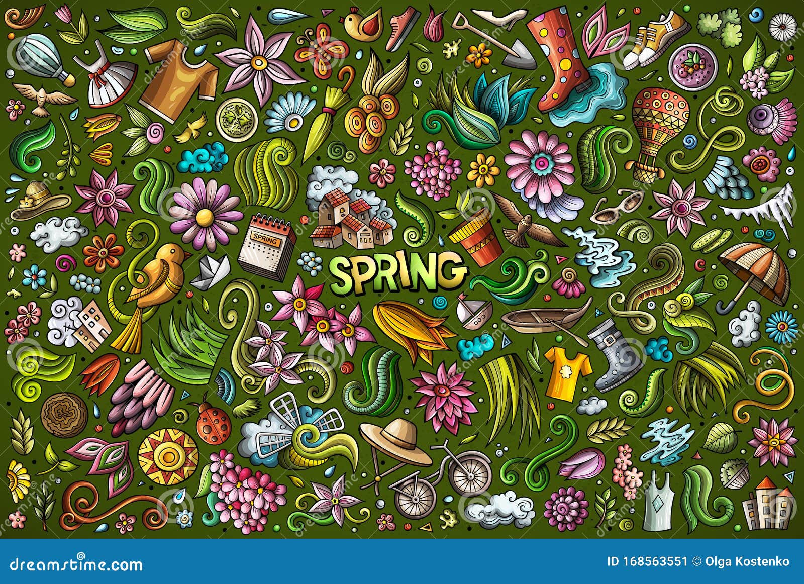 Vector Doodle Cartoon Set of Spring Objects and Symbols Stock Vector ...