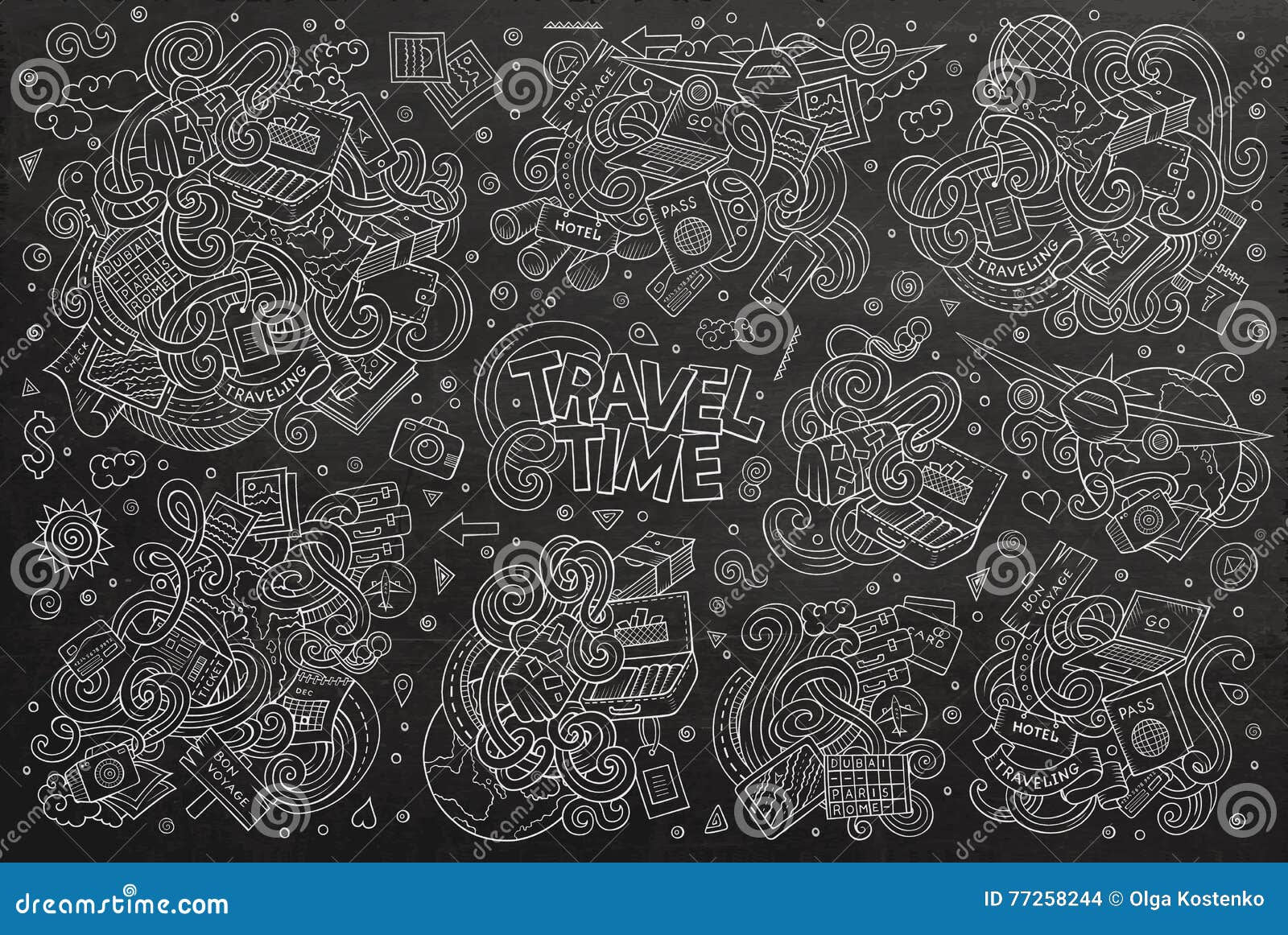 Vector Doodle Cartoon Set of Travel Theme Items Stock Vector ...