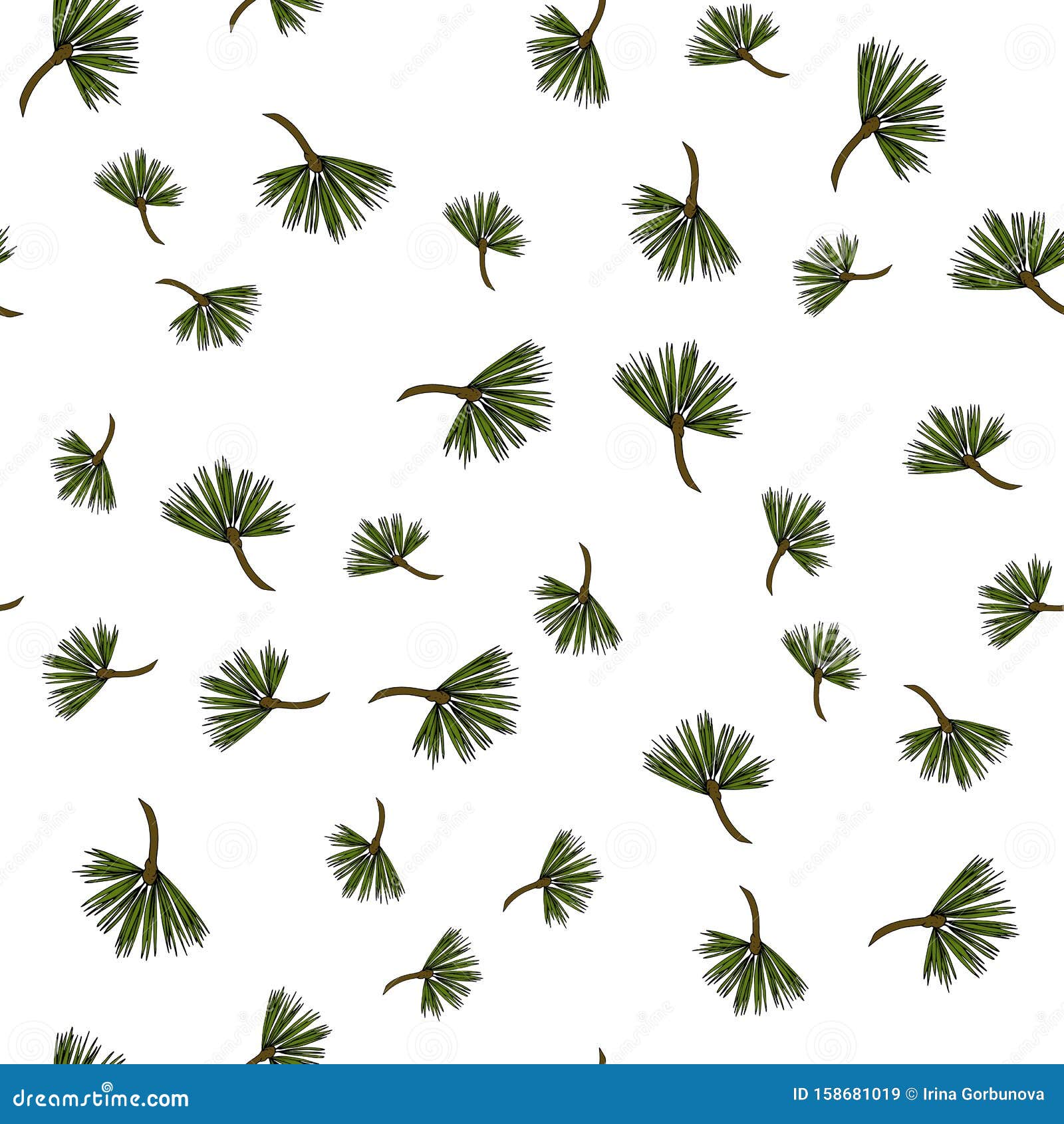 Vector Doodle Cedar Branch Illustration Seamless Pattern in Brown and ...