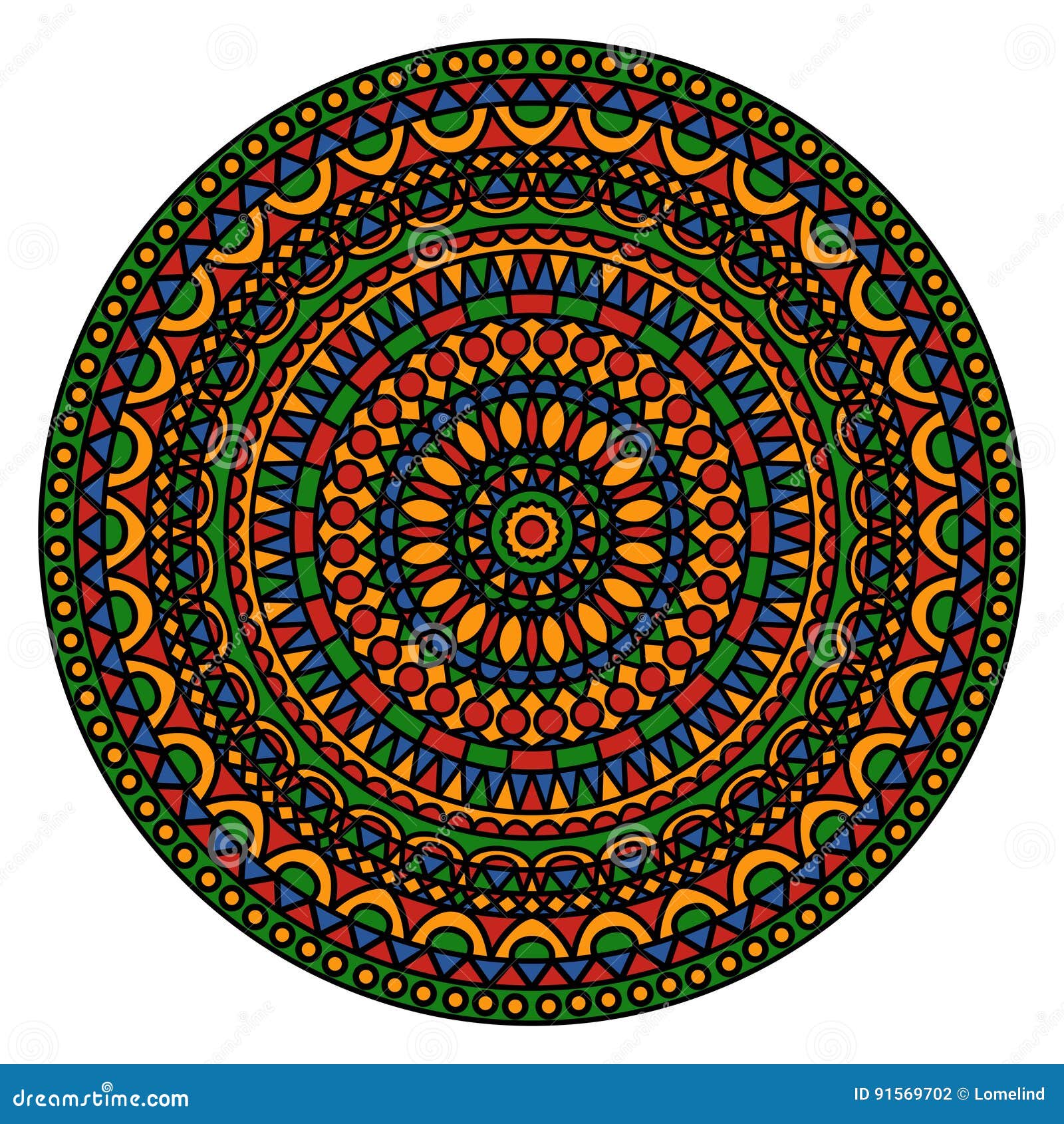 Vector Doodle Colored Detailed Bright Mandala Stock Illustration ...