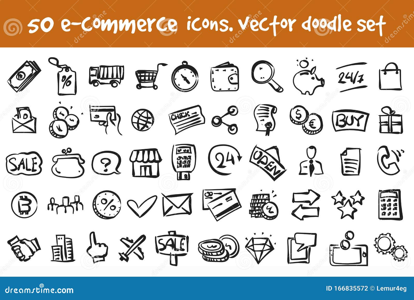 Vector Doodle Commerce Icons Set for Web Design Stock Vector ...